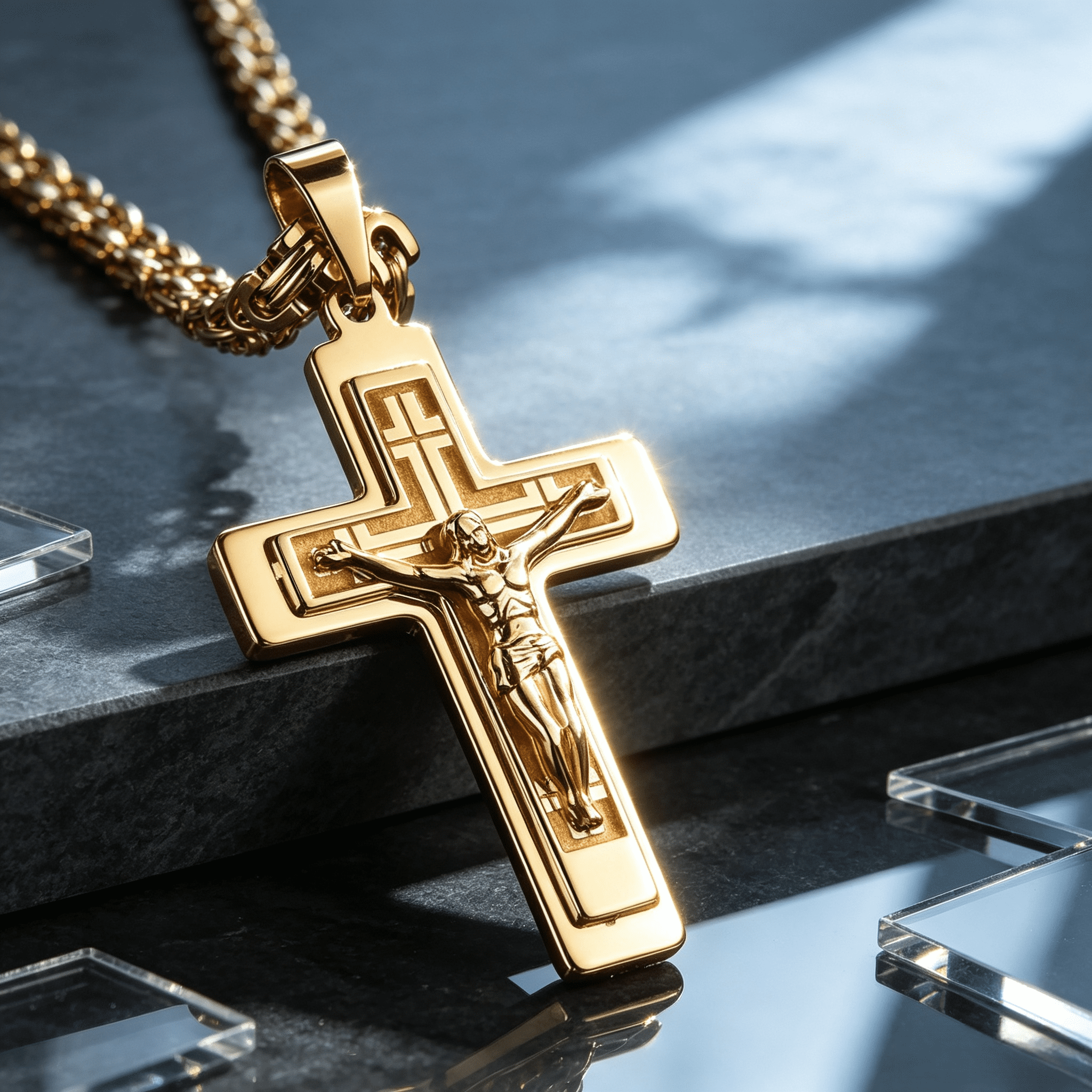 Jesus Christ Holy Crucifix Cross Pendant Necklace For Men, 14K Gold ...