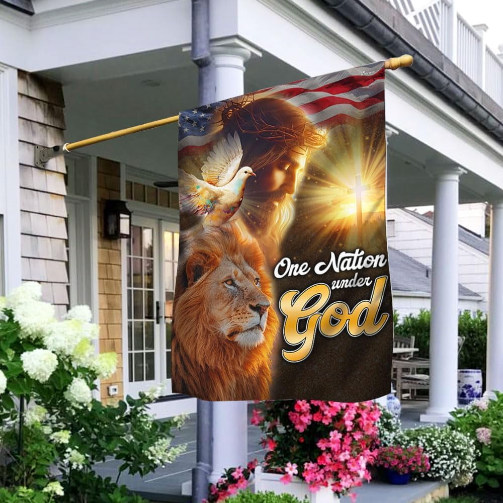 Jesus Christ Lion of Judah One Nation Under God Flag, Garden Flag ...