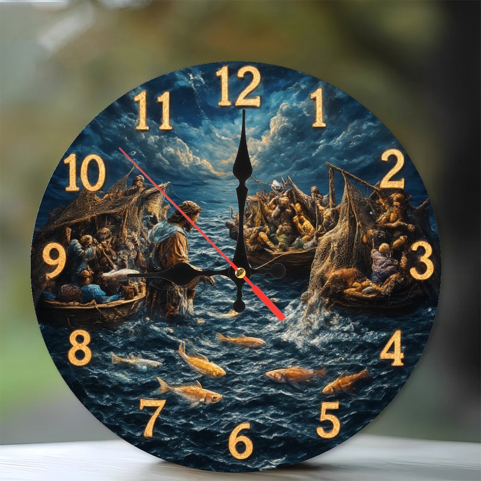 Jesus Christ Miracle Fish Wall Clock Religious Art Home Decor 10-Inch ...