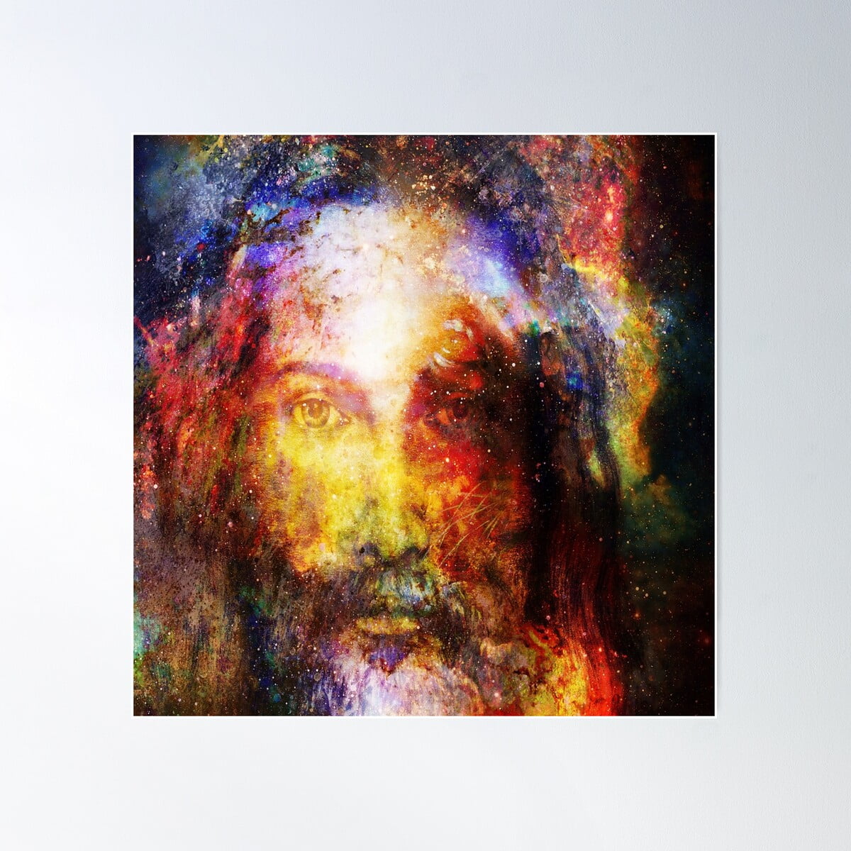 Jesus Christ Painting With Radiant Colorful Energy Of Light In Cosmic ...
