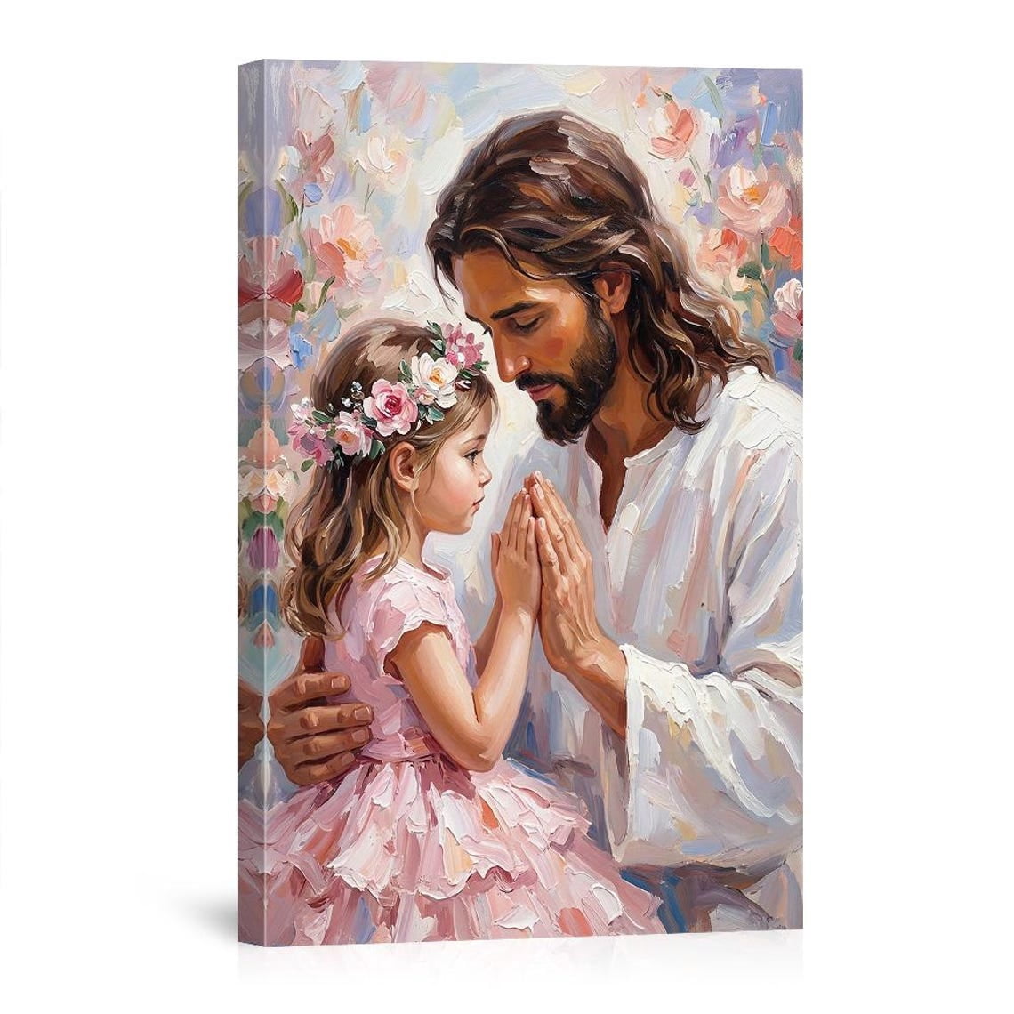 Jesus Christ Praying With Little Girl Floral Christian For Home Bedroom ...