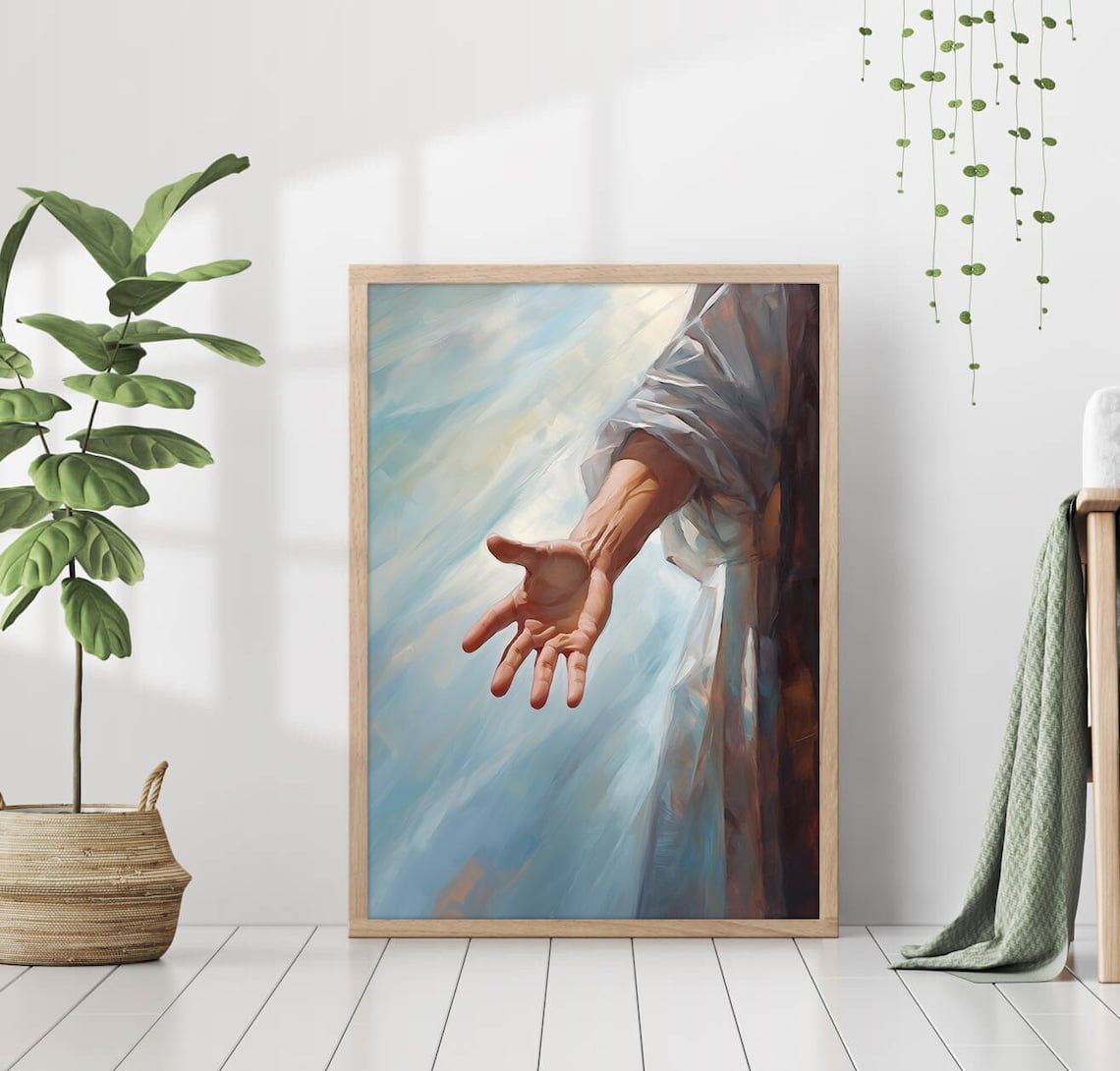 Jesus Christ Reaching Hand Print Holy Painting Poster God Peace ...