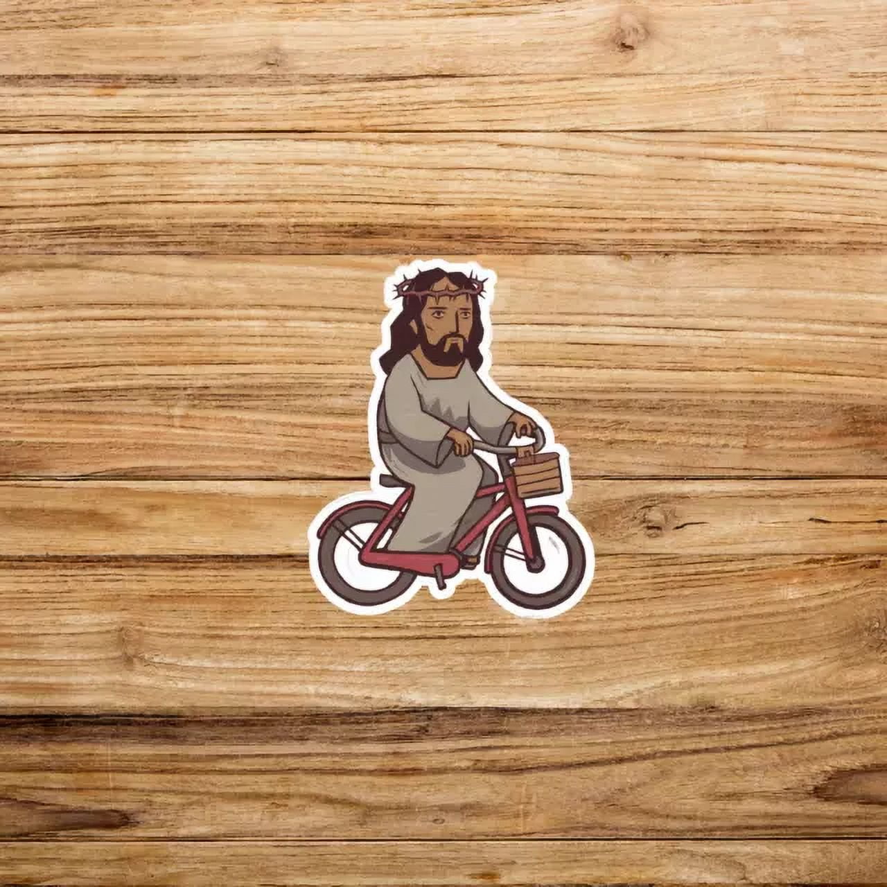 Jesus Christ Riding Bicycle Sticker - Christian Religious Decalphone ...