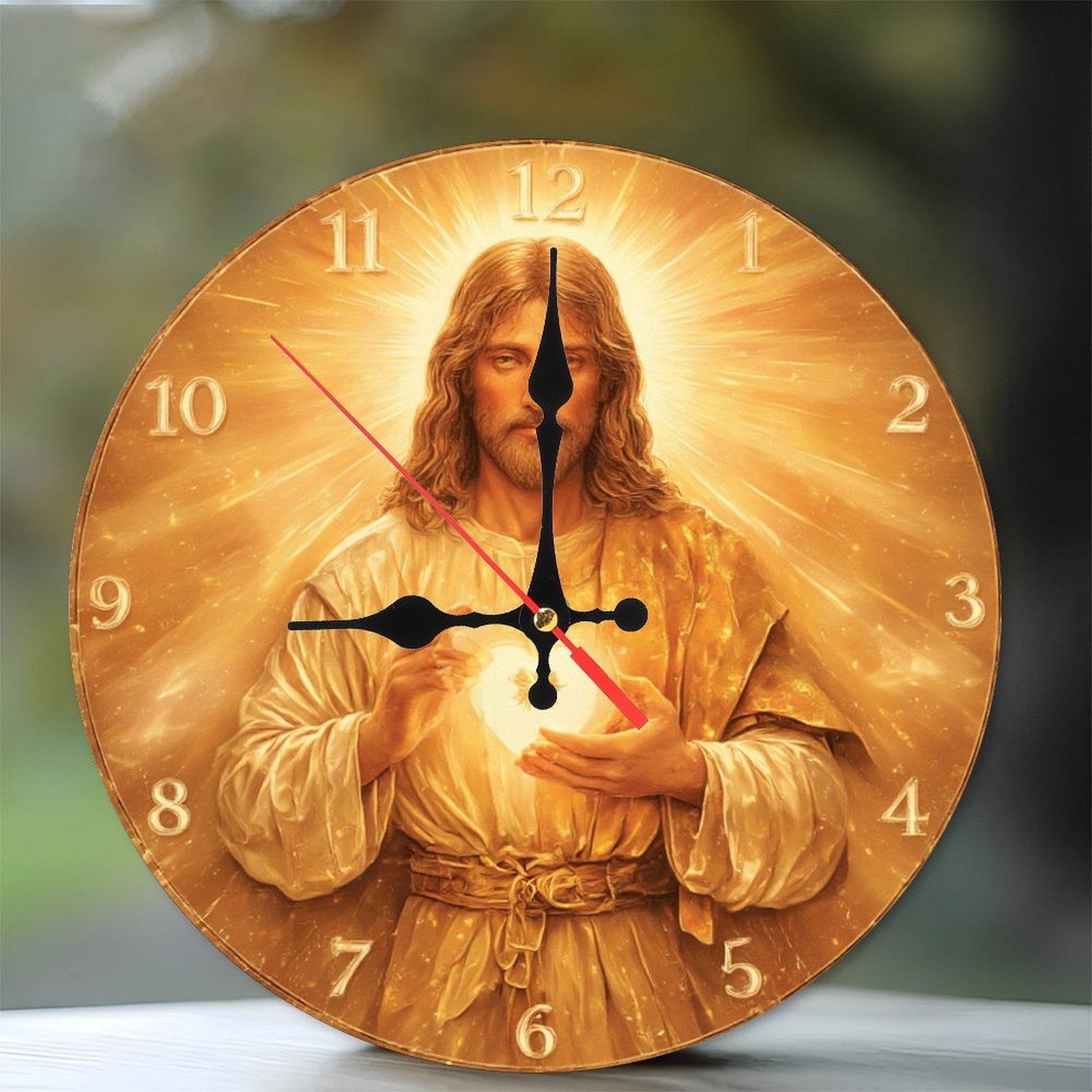 Jesus Christ Sacred Heart Wall Clock Golden Art Decor 10-Inch Silent ...