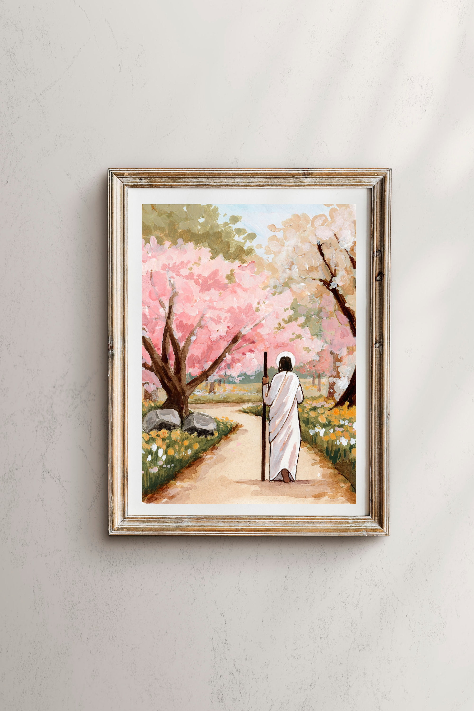 Jesus Christ Spring Flowers Art Print: Religious Wall Decor Warm ...