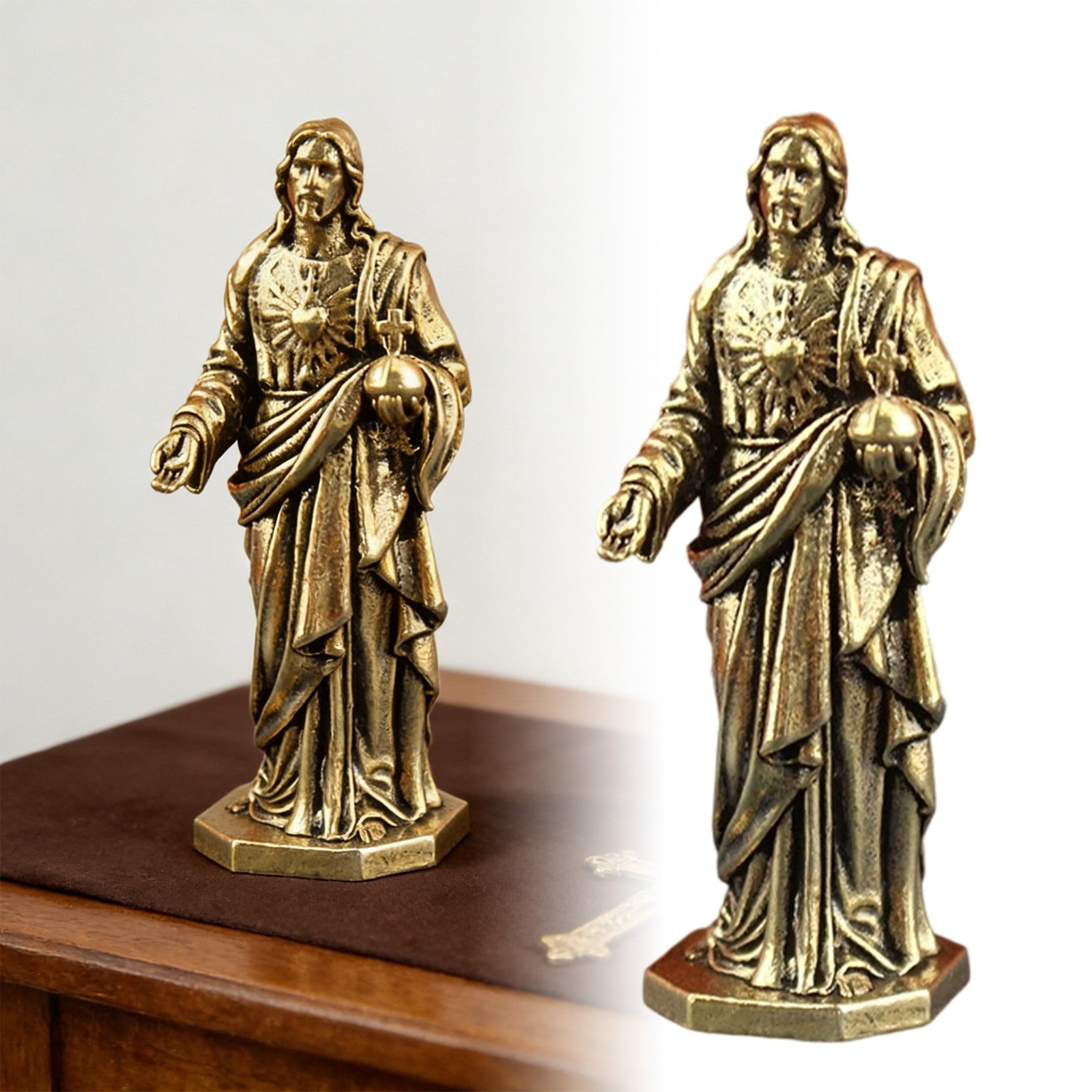 Jesus Christ Statue Figurine Sacred Heart Of Jesus Metal Copper Brass ...