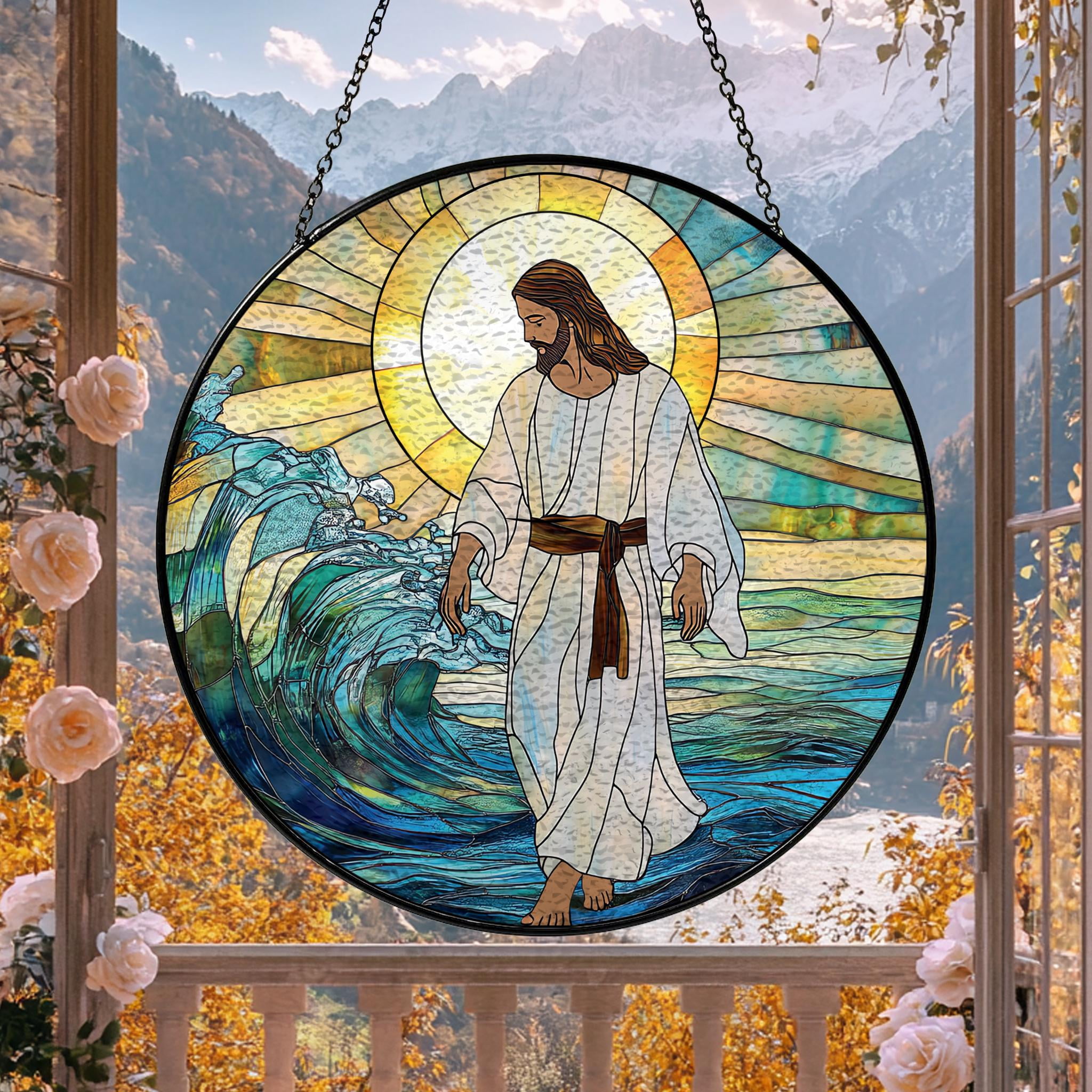 Jesus Christ Suncatcher, Christian Strained Glass, Religious Window ...