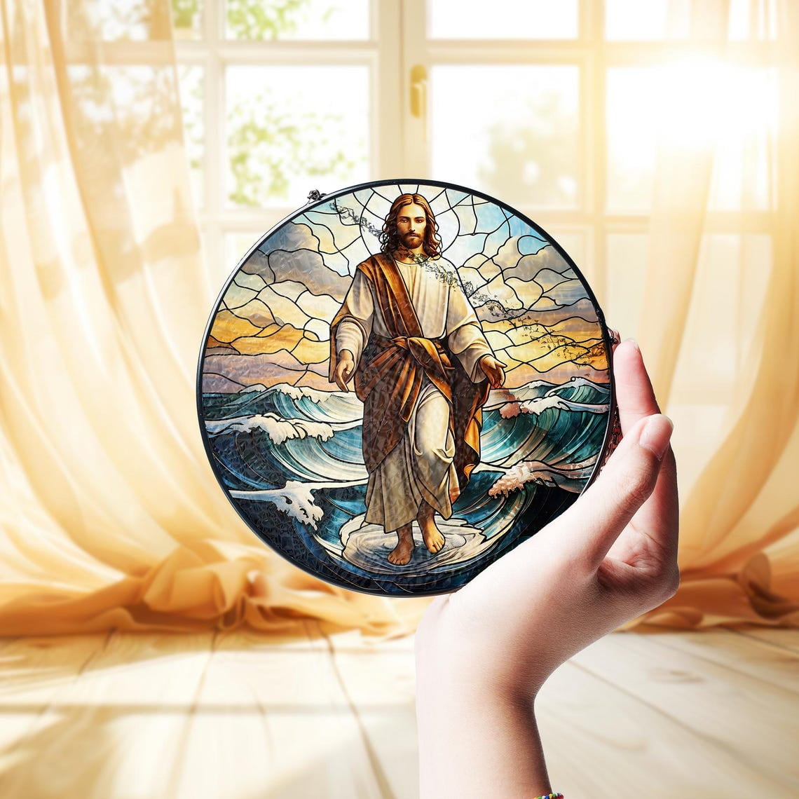 Jesus Christ Suncatcher Hanging Sign, Christian Glass Window Hanging ...