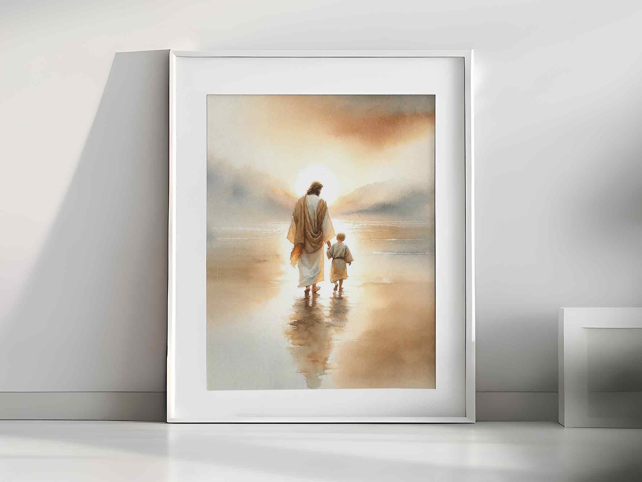 Jesus Christ Walking With Children Art: Christian Bible Print Warm ...