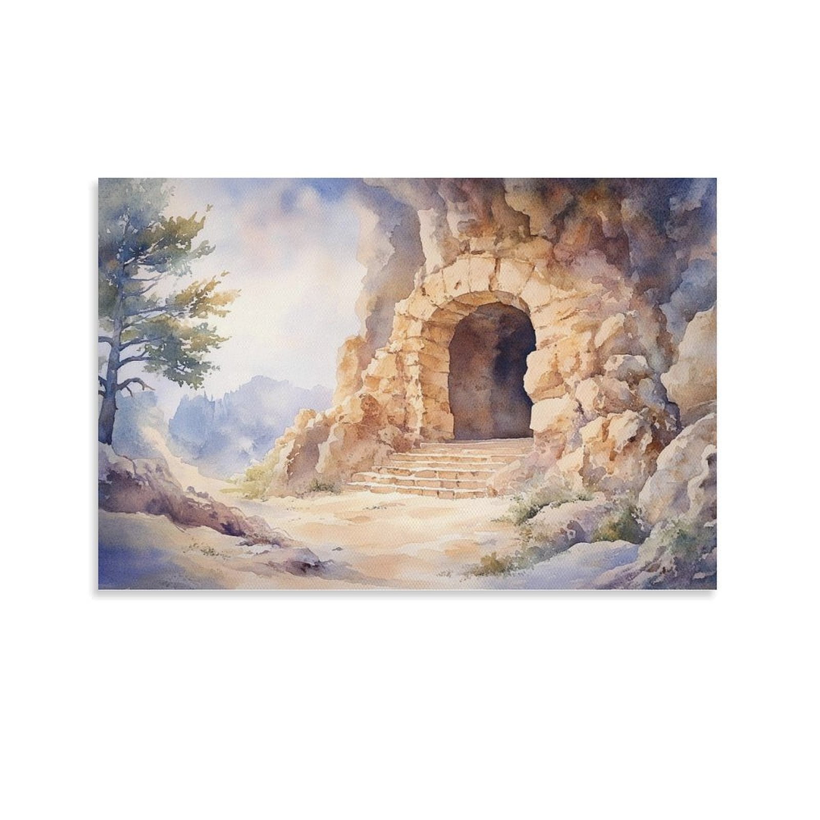 Jesus Christ Wall Art - Empty Tomb Watercolor Painting - Bible Canvas ...