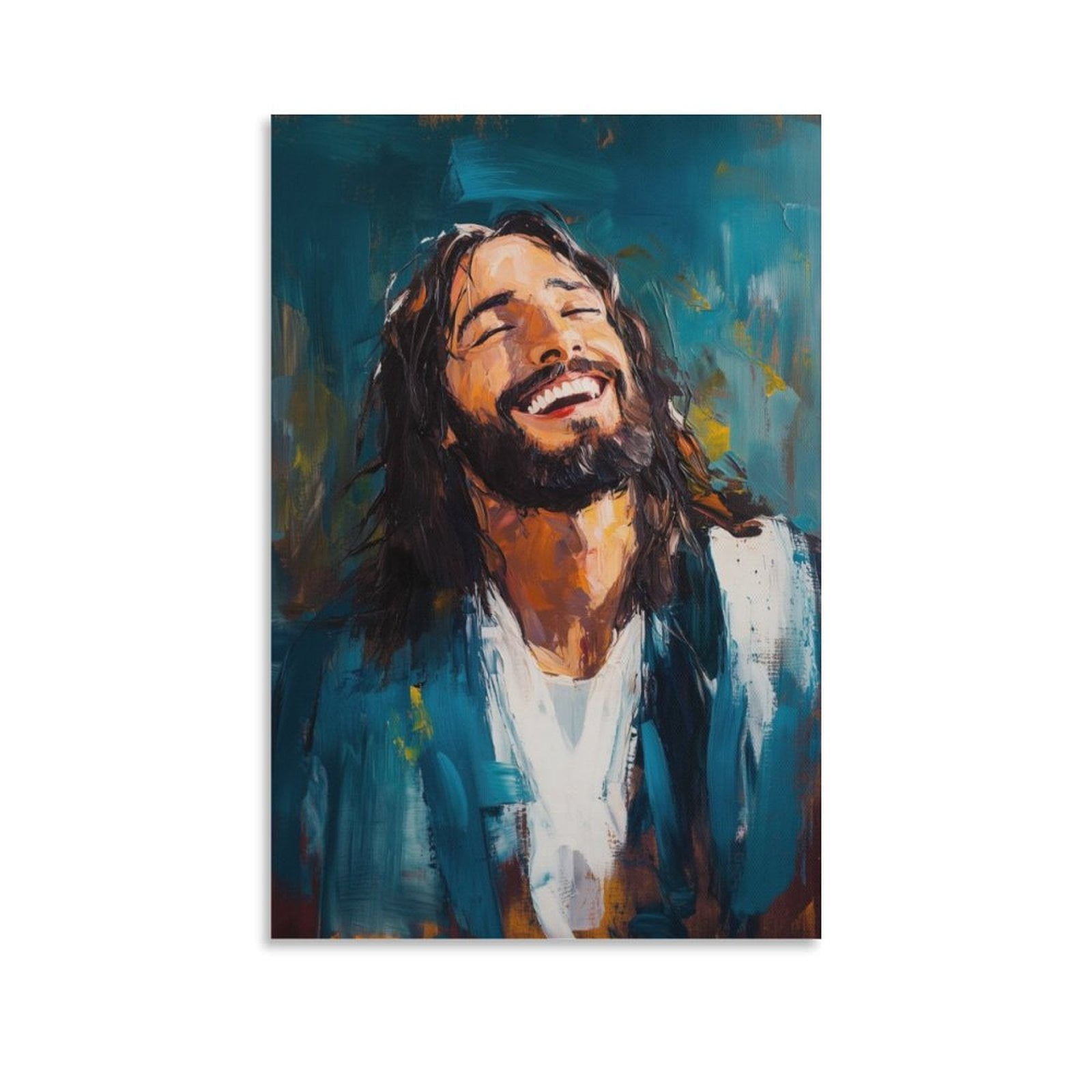 Jesus Christ Wall Art Jesus Portrait Poster Laughing Jesus Canvas Print ...