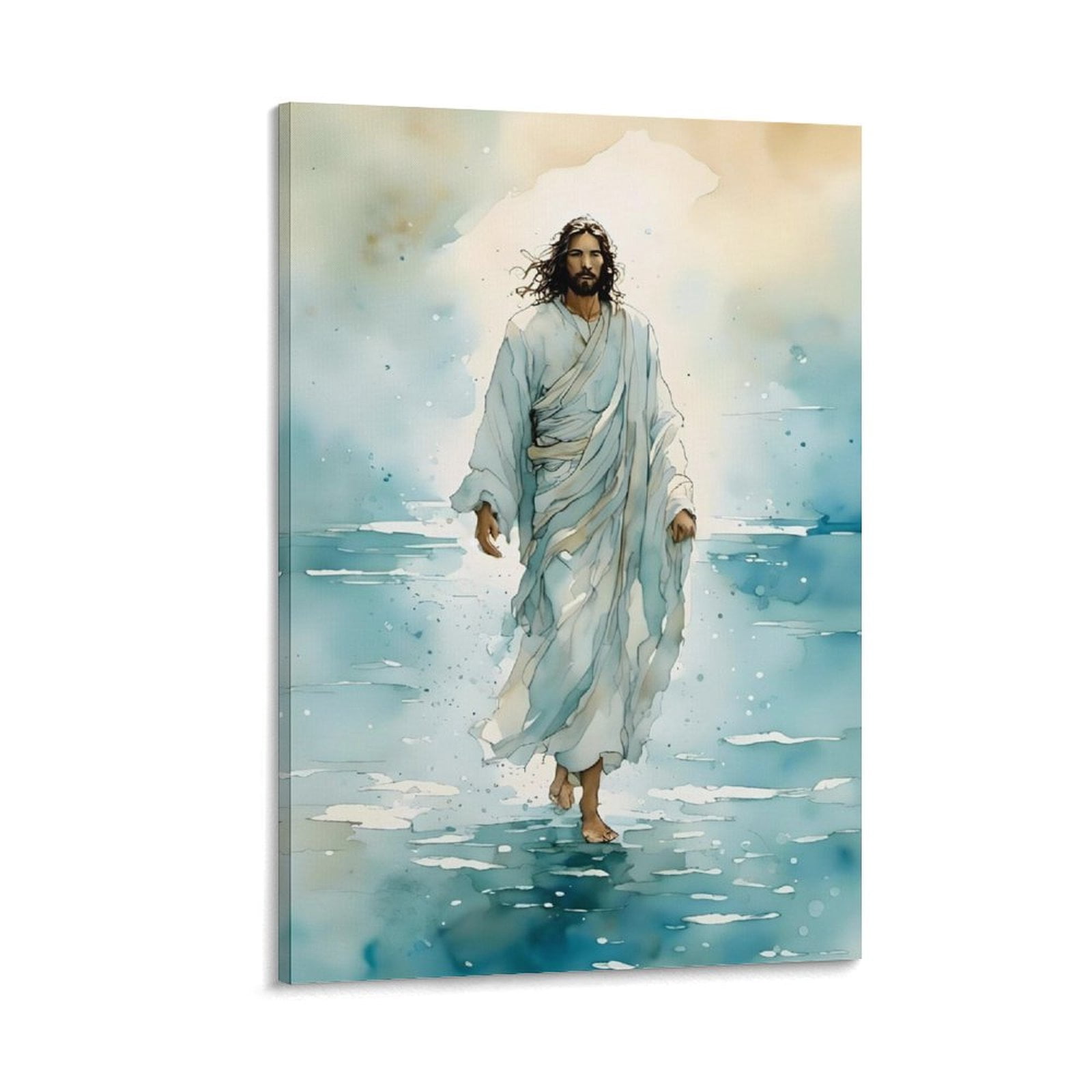 Jesus Christ Wall Art Jesus Walking on Water Watercolor Print Blue ...