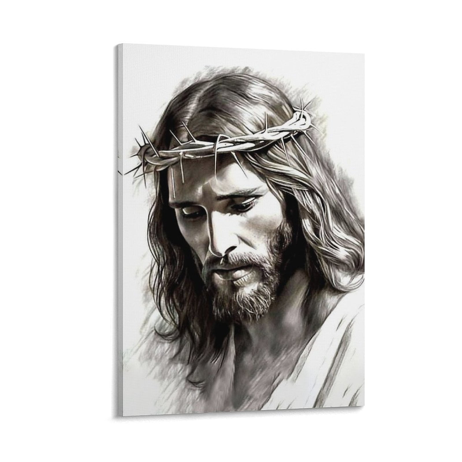 Jesus Christ Wall Art Jesus Wearing Crown of Thorns Poster Black And White Canvas Print Poster ...
