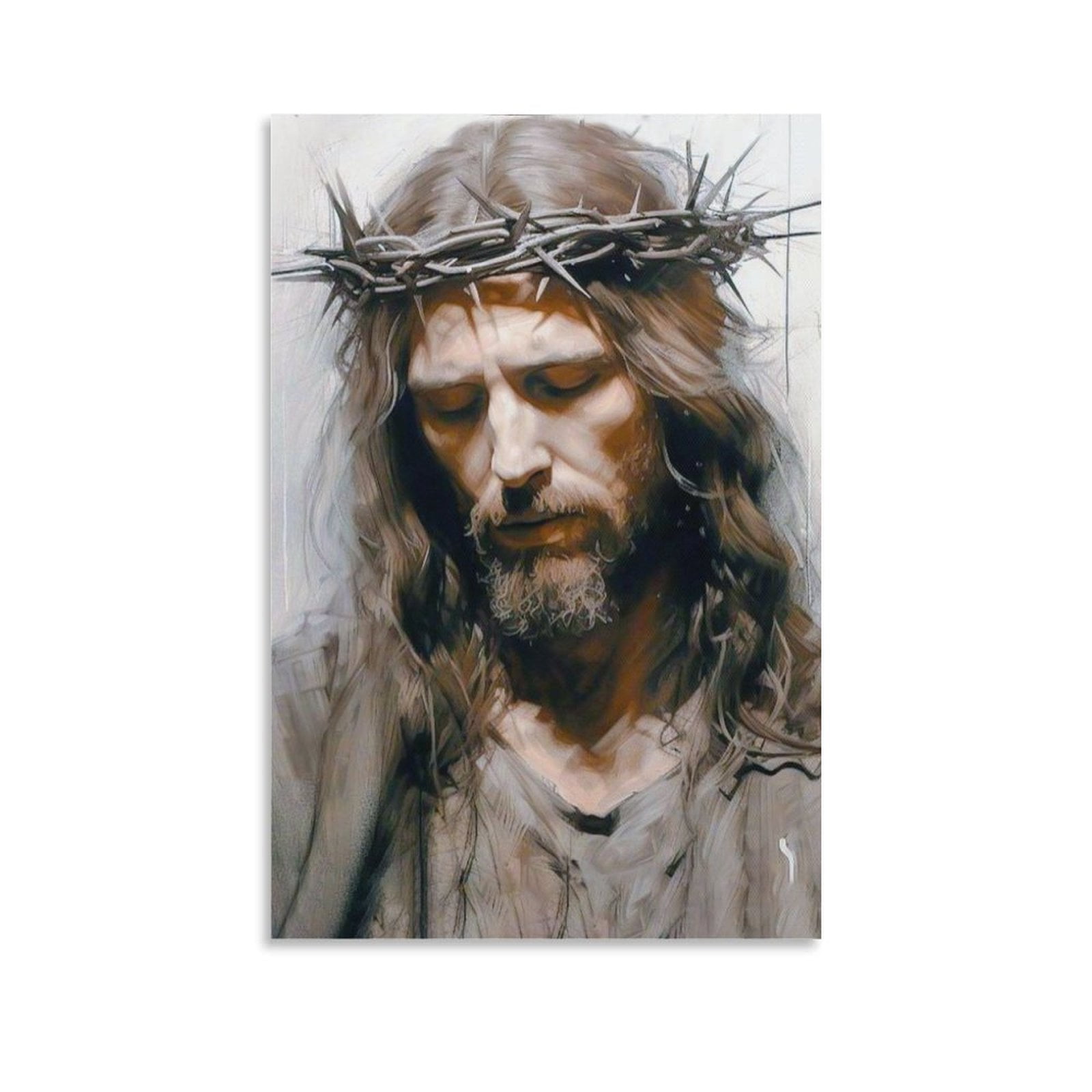 Jesus Christ Wall Art Jesus Wearing Crown of Thorns Poster Easter Decor Bible Canvas Print ...