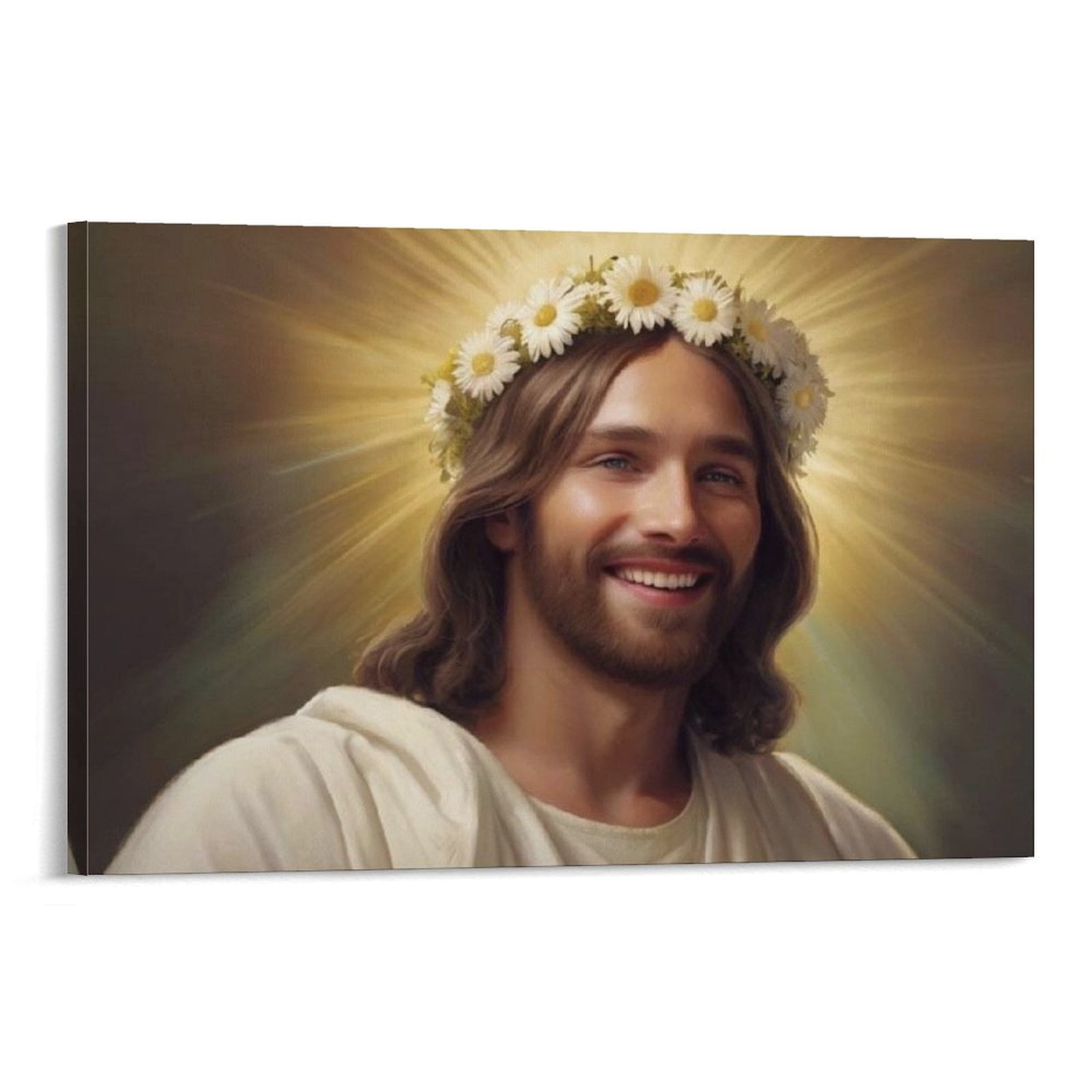 Jesus Christ Wall Art Jesus with Wreath Poster Jesus Smiling Canvas ...
