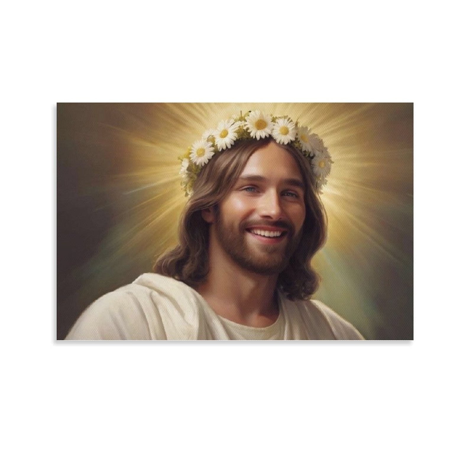 Jesus Christ Wall Art Jesus with Wreath Poster Jesus Smiling Canvas ...