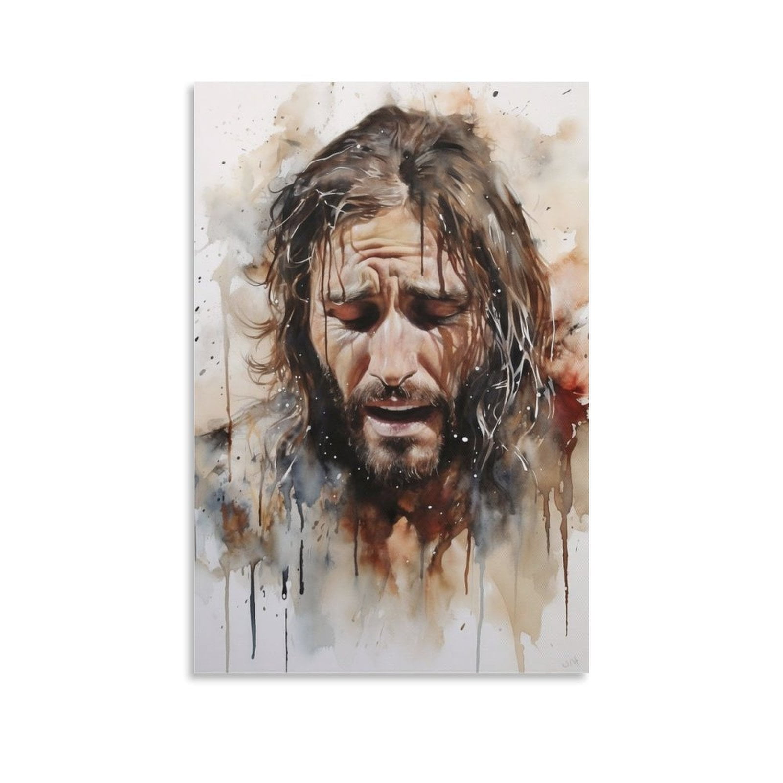 Jesus Christ Wall Art Sad Jesus Poster Jesus Bible Watercolor Canvas ...