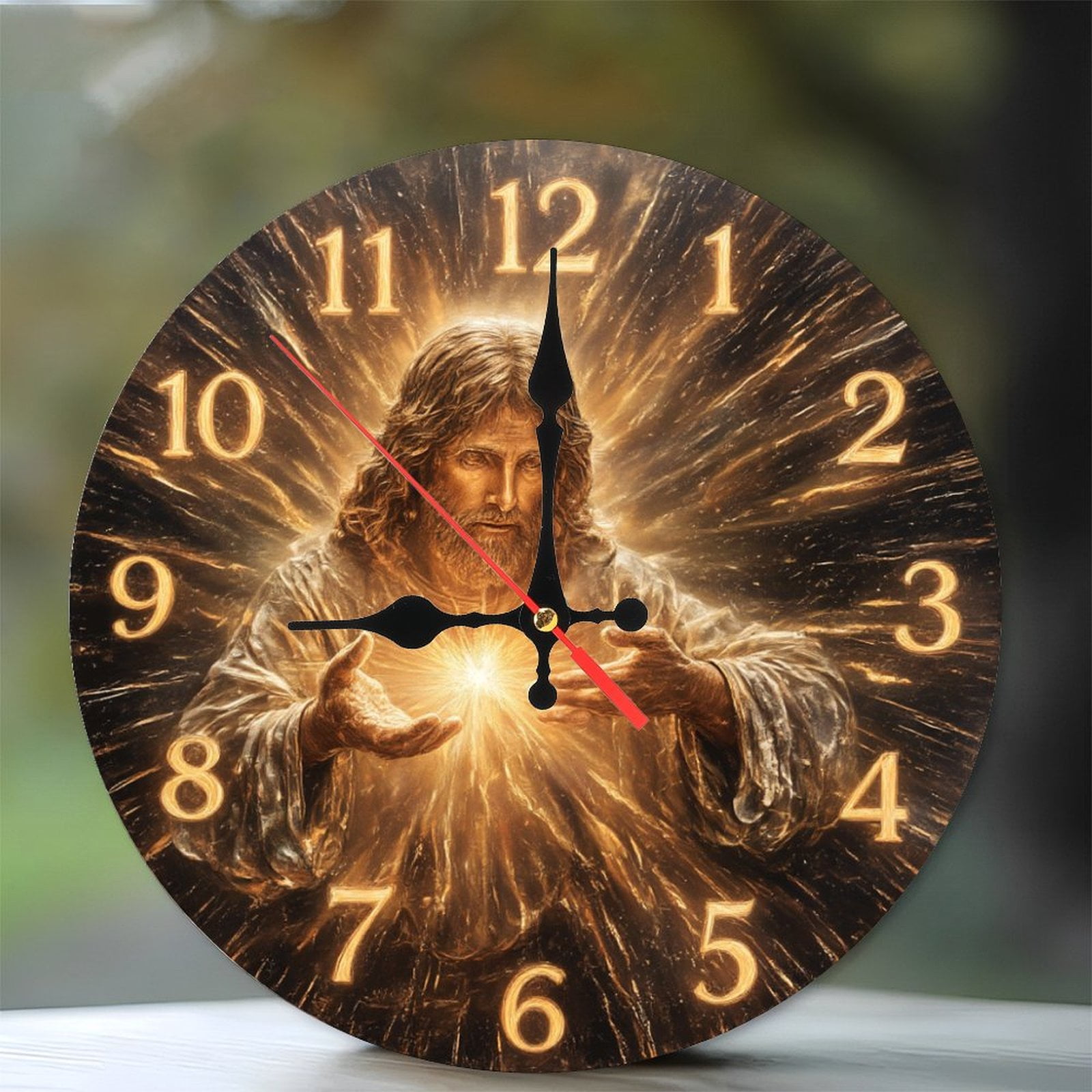 Jesus Christ Wall Clock Divine Light Golden Rays Religious Art 10-Inch ...