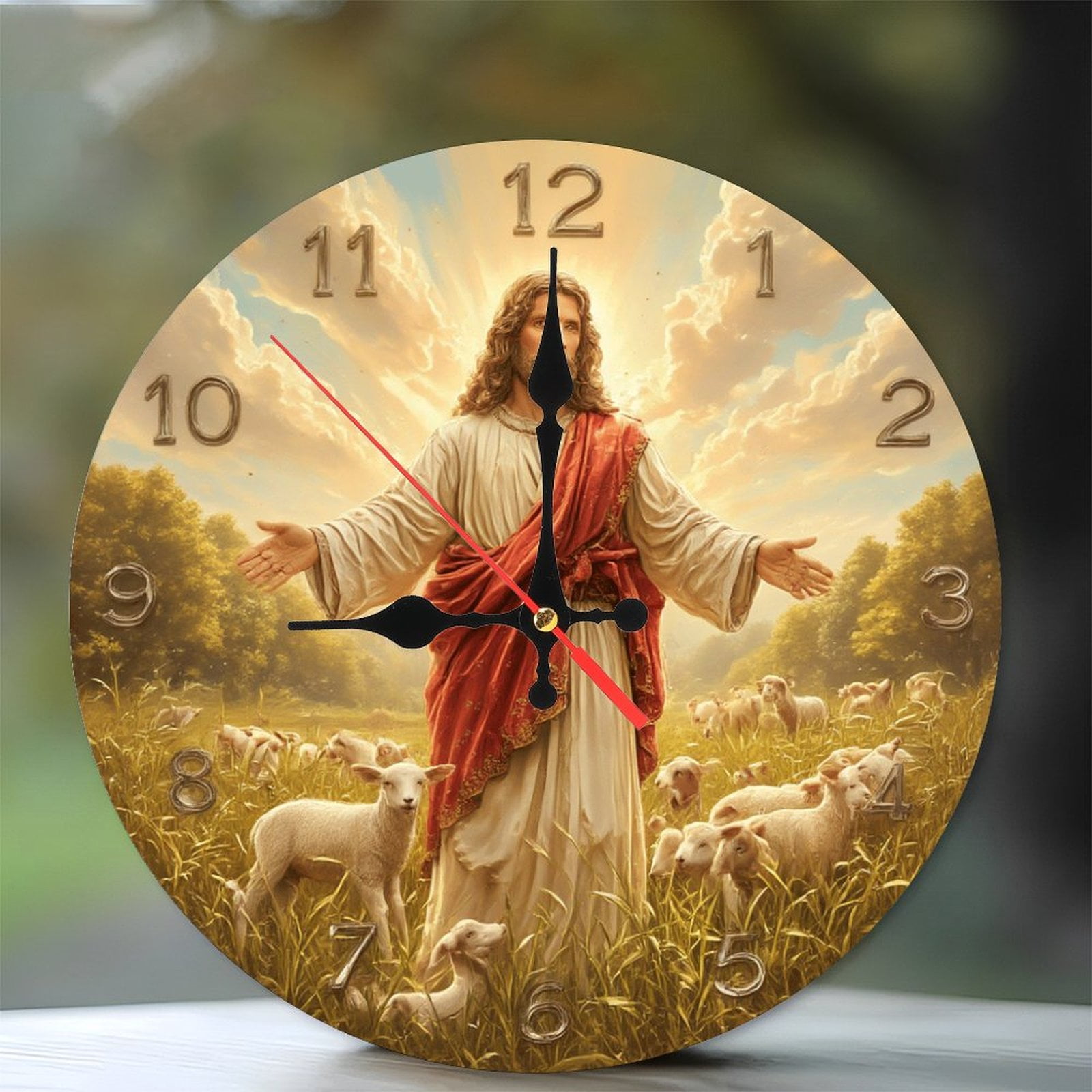Jesus Christ Wall Clock Good Shepherd Religious Gift Home Decor 10-Inch ...
