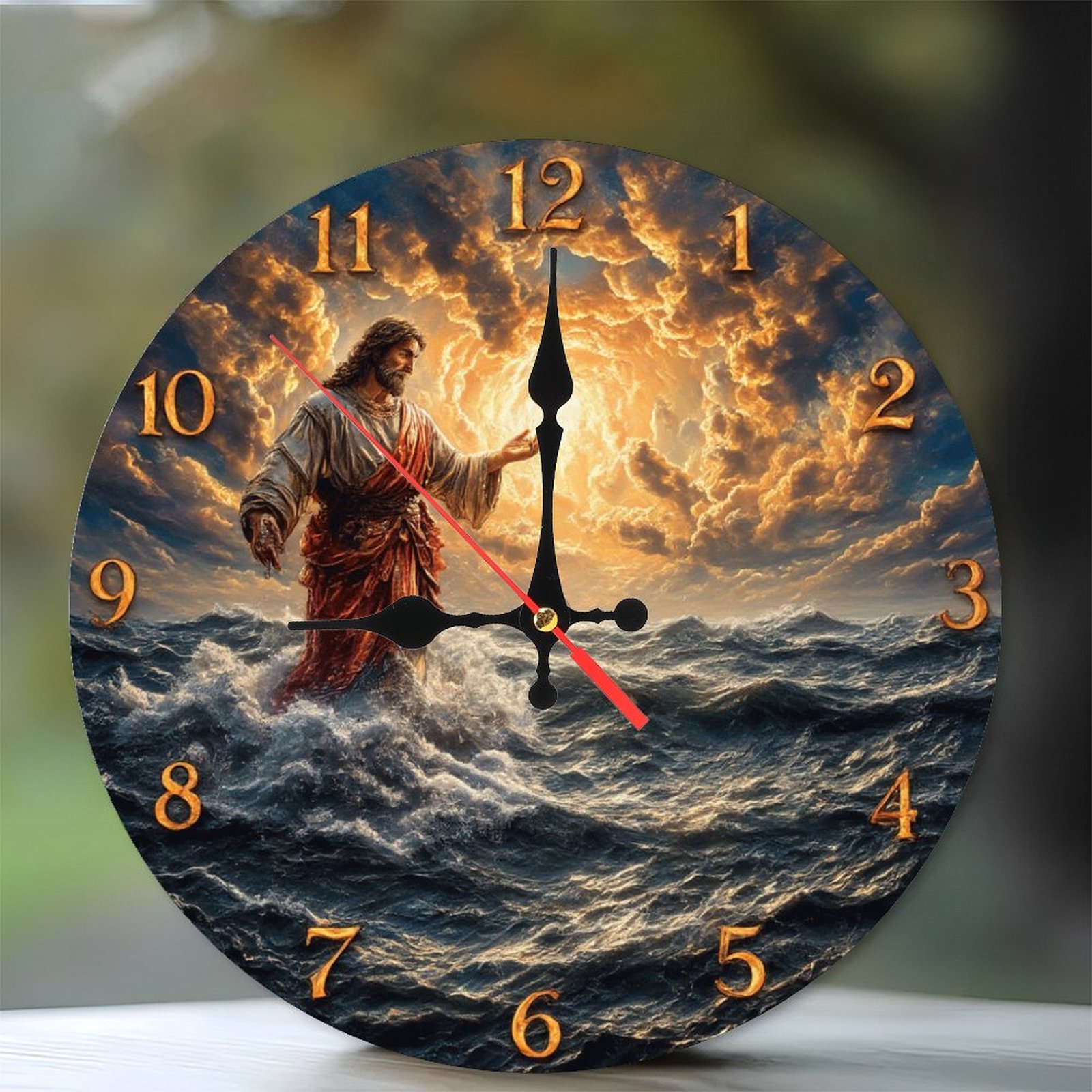 Jesus Christ Wall Clock Ocean Waves Religious Gift 10-Inch Silent ...