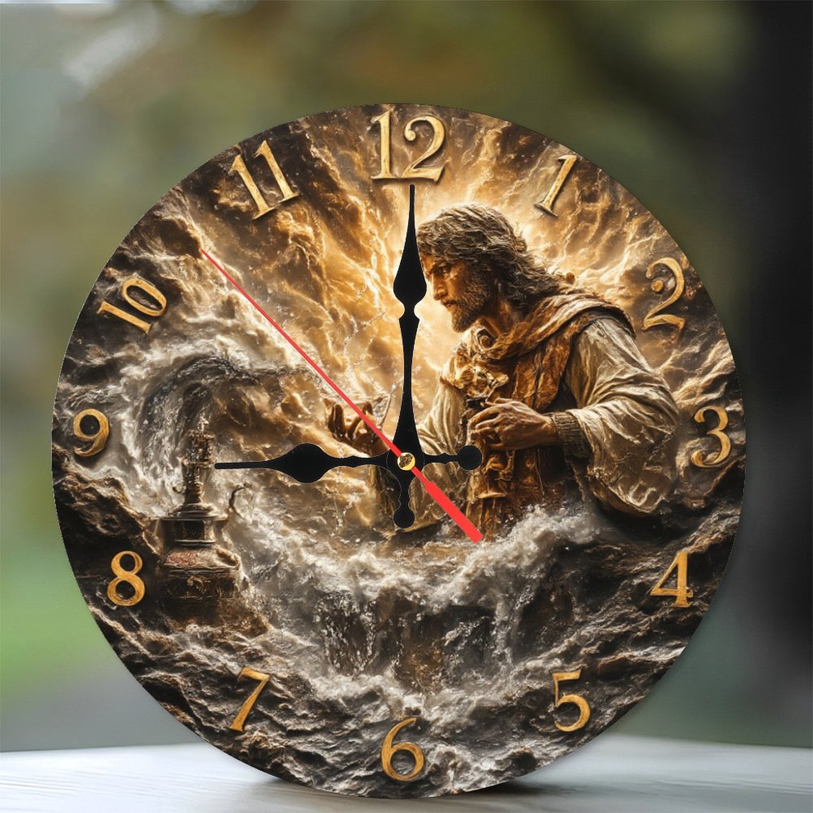 Jesus Christ Wall Clock Religious Art Gold Decor 10-Inch Silent Wooden ...