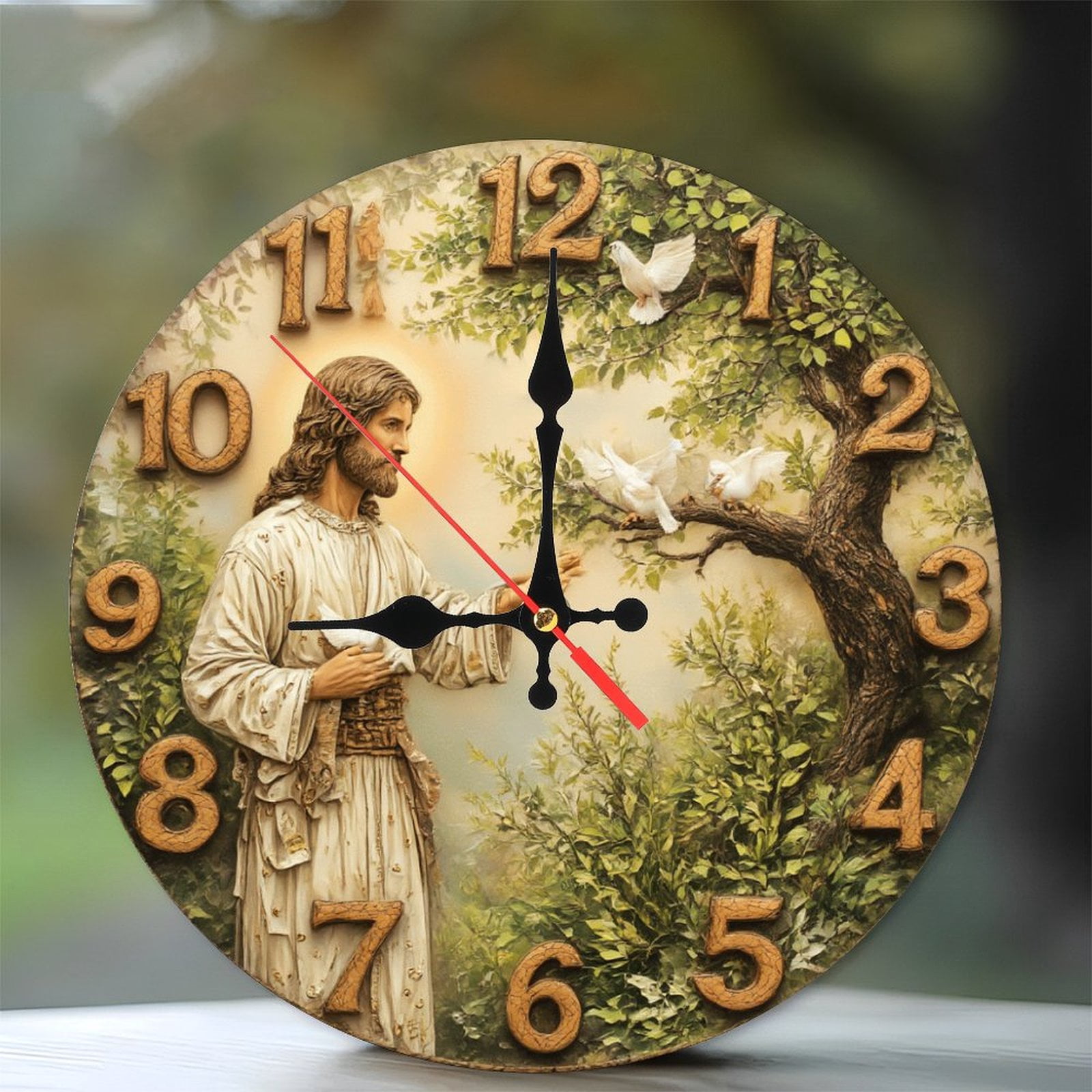 Jesus Christ Wall Clock Religious Dove Figurine Home Decor 10-Inch ...