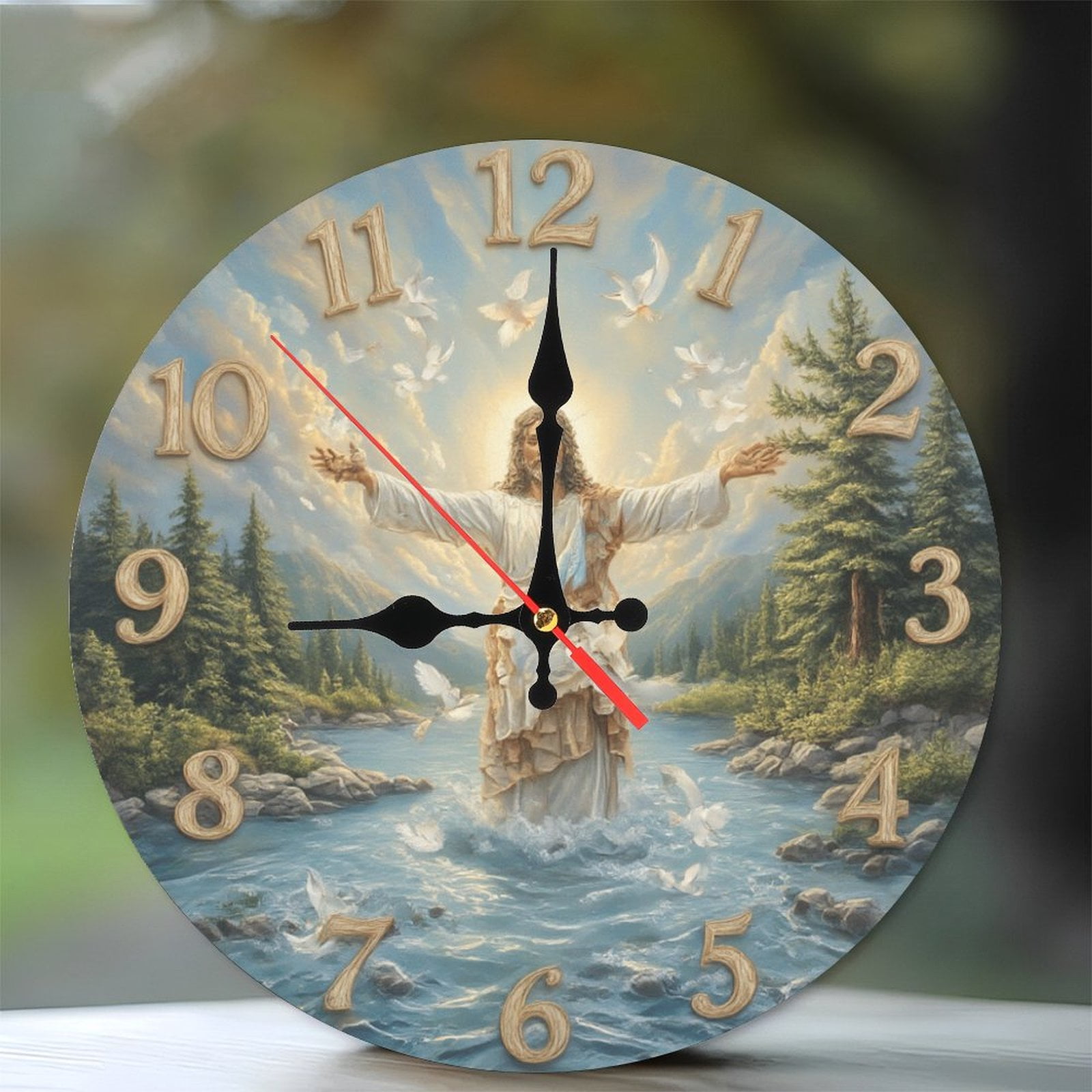Jesus Christ Wall Clock Religious Dove River Scene Home Decor 10-Inch ...
