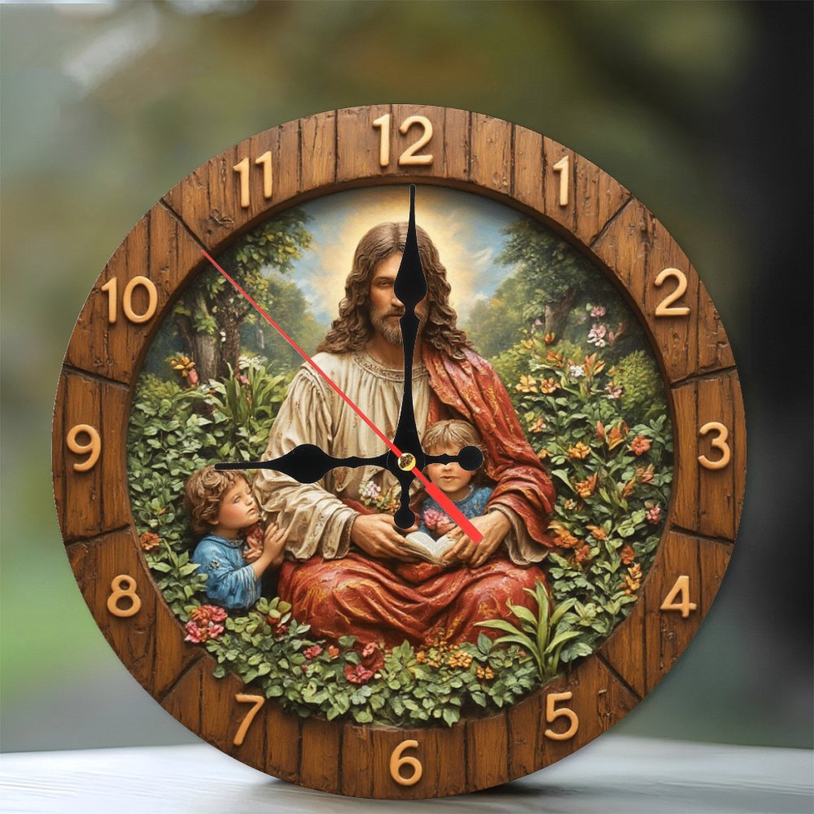 Jesus Christ Wall Clock Religious Garden Decor 10-Inch Silent Wooden ...