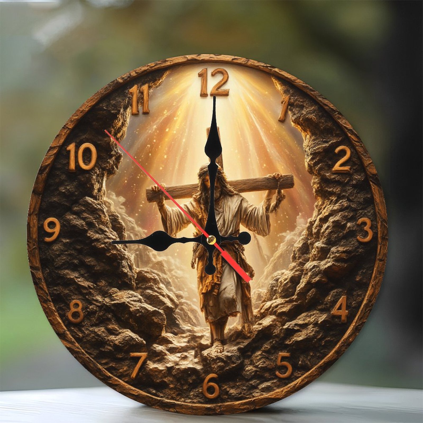 Jesus Christ Wall Clock Religious Home Decor Stone Texture 10-Inch ...