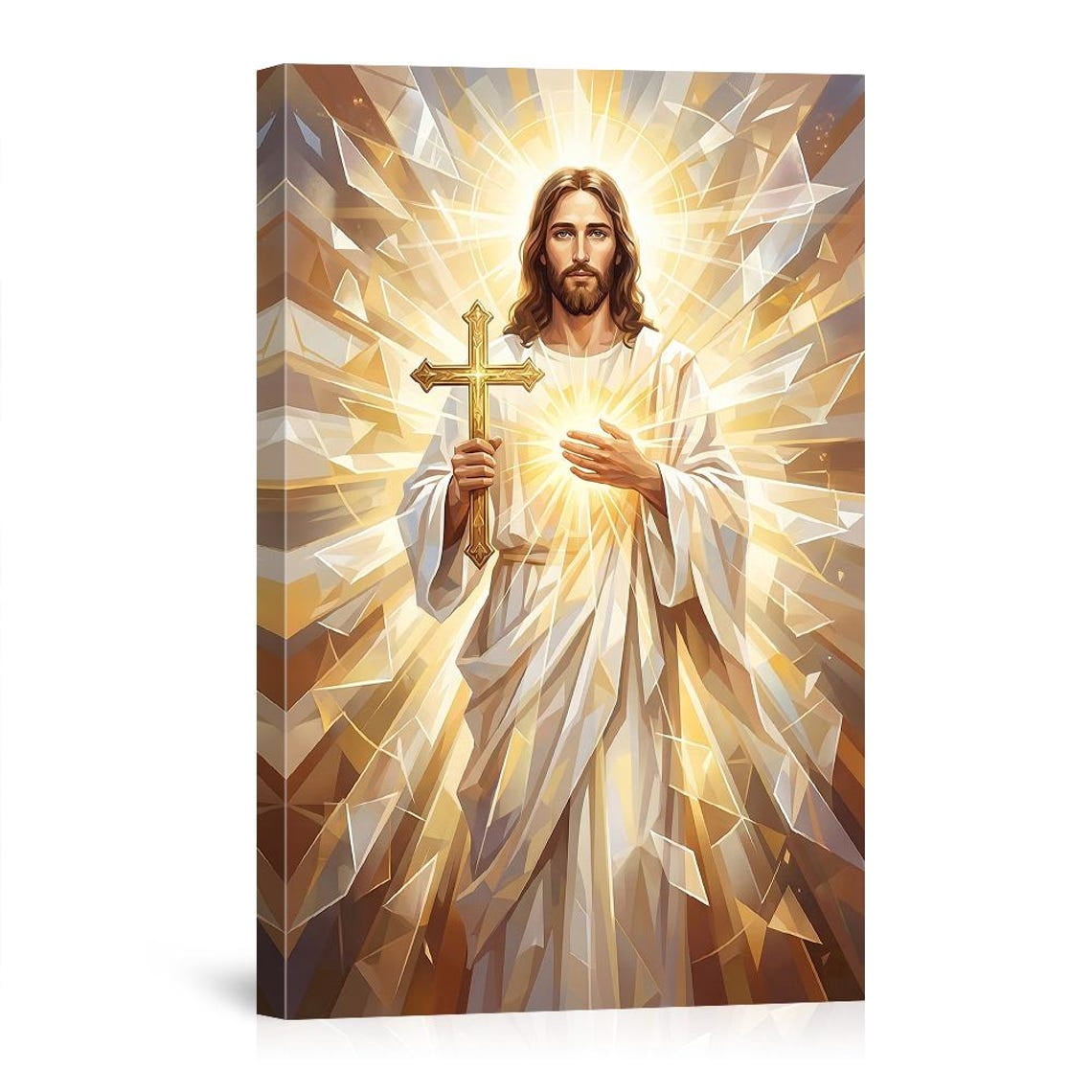 Jesus Christ With Golden Cross Sacred Heart Christian For Home Bedroom ...