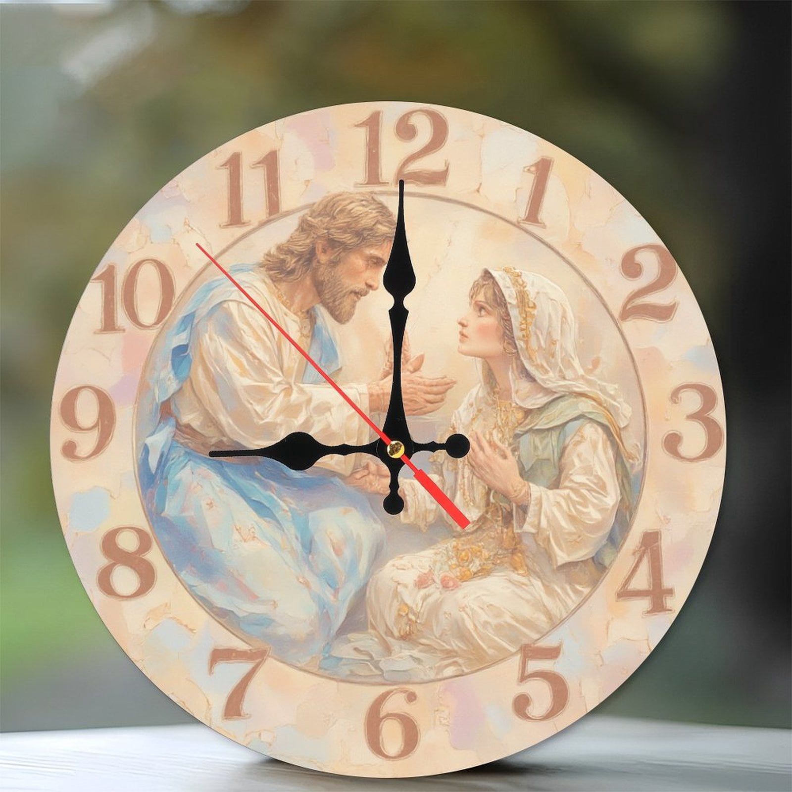 Jesus Christ Woman Wall Clock Religious Art Decor 10-Inch Silent Wooden ...