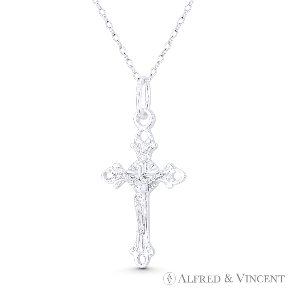 Jesus Christ on Fleur-De-Lis Crucifix Cross Christian Catholic Pendant ...