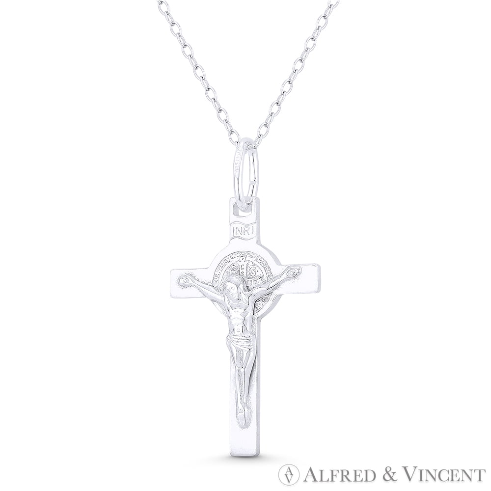 Jesus Christ on St. Benedict Cross Christian Catholic Pendant & Chain ...