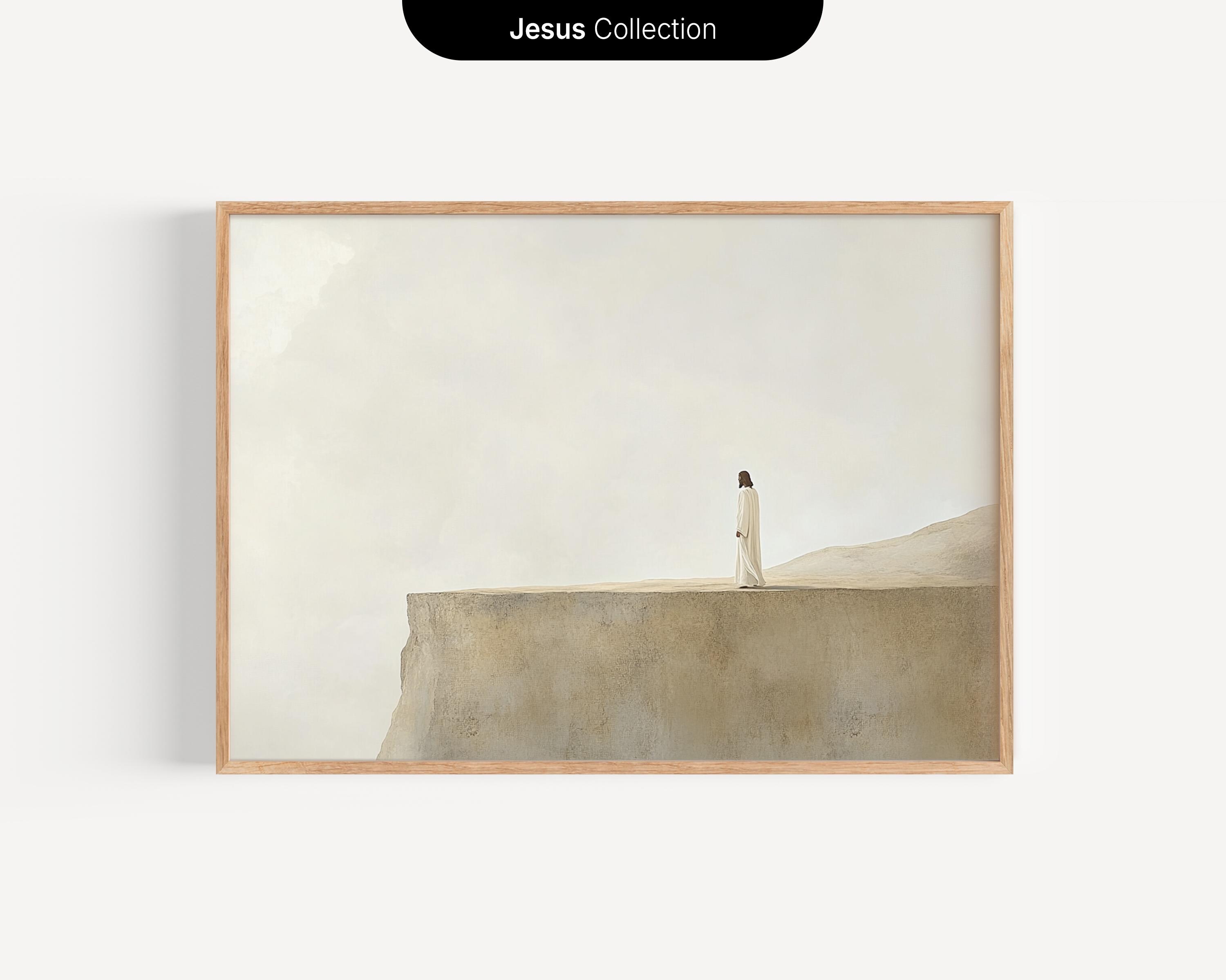 Jesus On A Cliff,, Jesus Mountain, Jesus Wall Art, Boho Art, Neutral ...