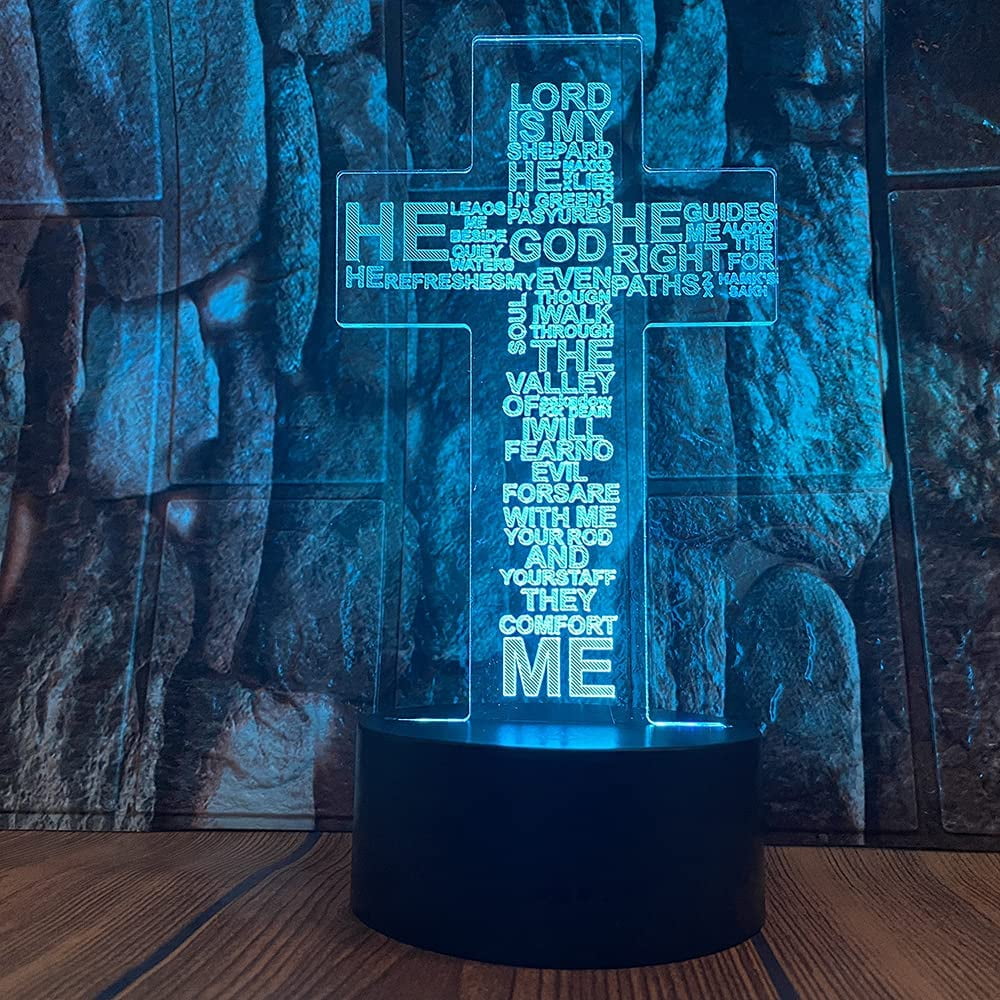 Jesus Cross 3D Christ LED Optical Illusion Bedroom Decor Table Lamp ...