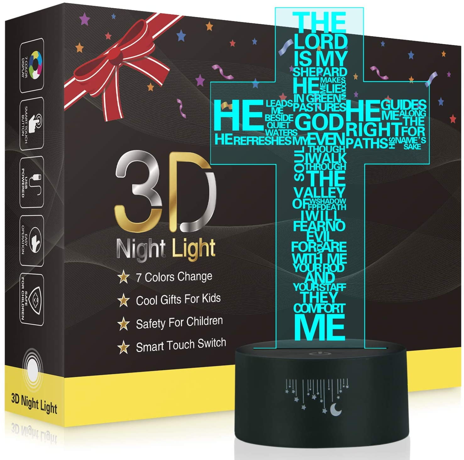 Jesus Cross 3D Christ Optical Illusion Lamps, YSTIAN 7 Color Change Touch Switch Art Sculpture ...