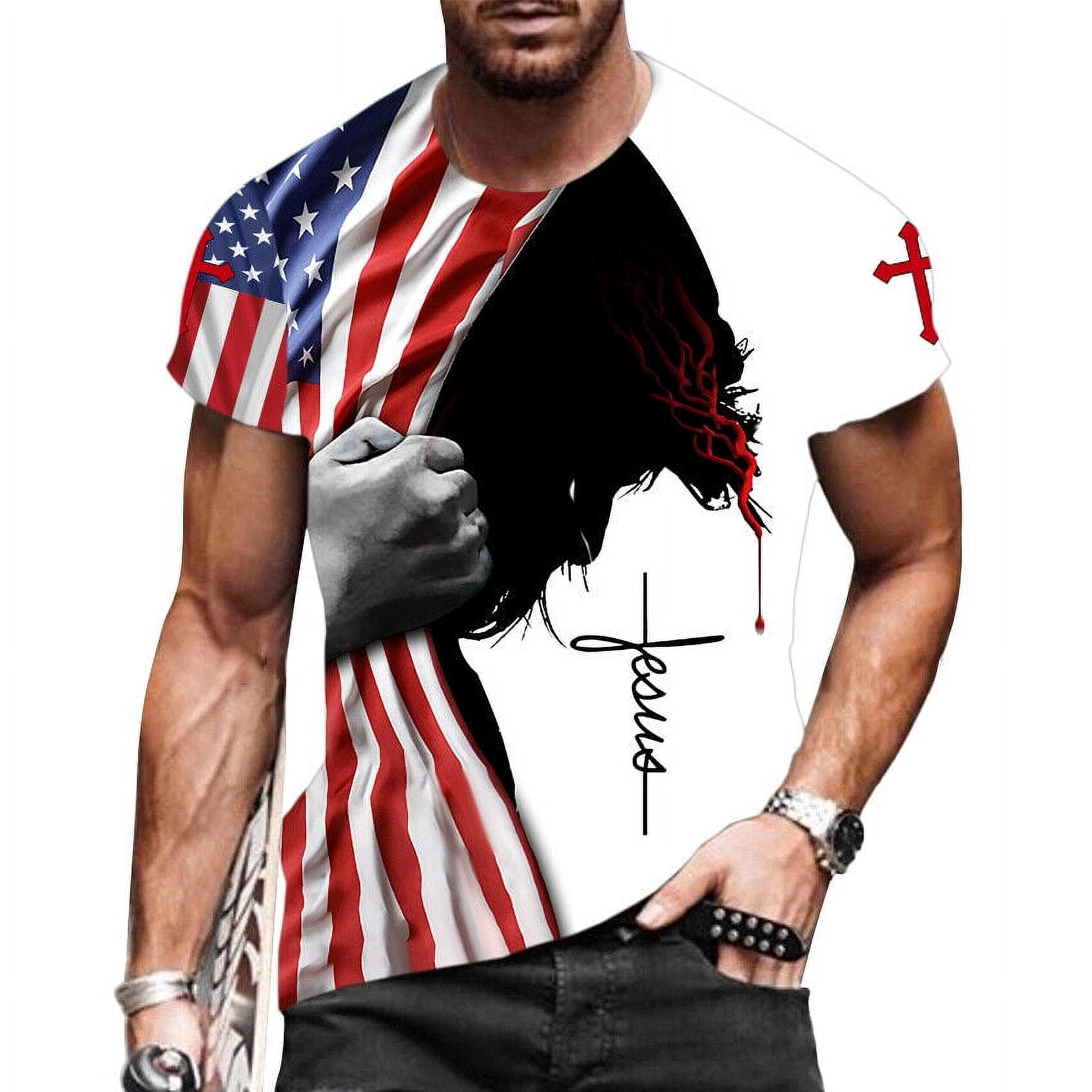 Jesus Cross American USA Flag Fashion White Blue Red Graphic Silky Soft ...