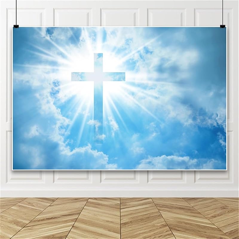 Jesus Cross Backdrop Blue Sky White Cloud Backdrops for Photoshoot ...