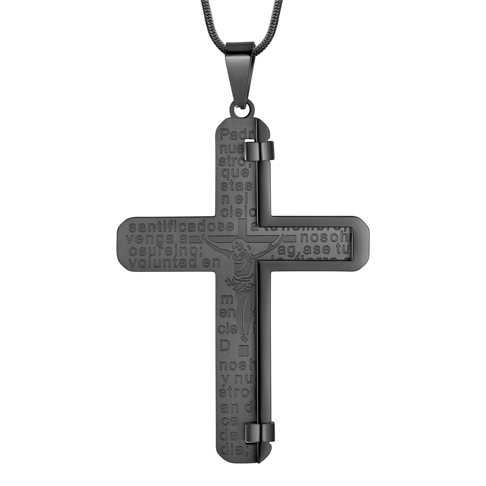 Jesus Cross Crucifix Bible Prayer Pendant Necklace for Men Black Gold ...