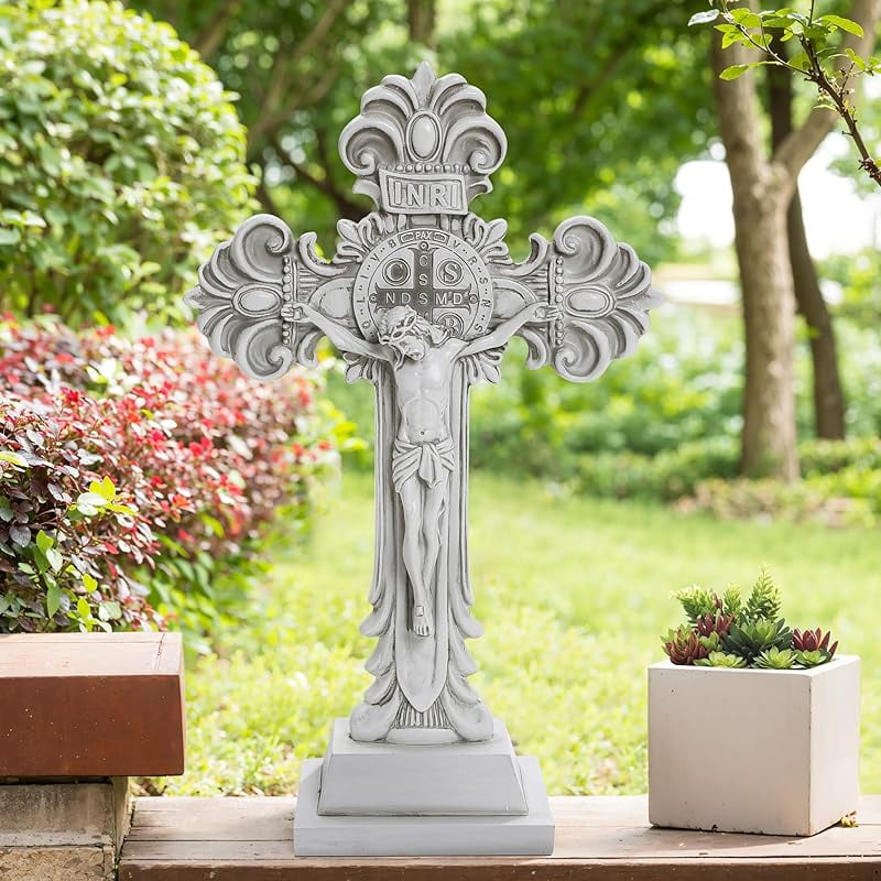 Jesus Cross Decor Statue, 19 Inch Tall Off White Polyresin Holy Cross ...