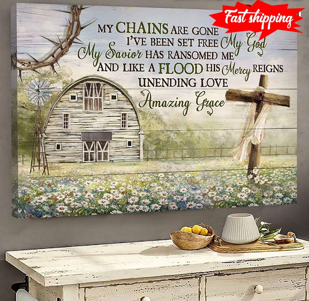 Jesus Cross Draped With White Cloth On Farm Full Of Daisy Flowers My ...