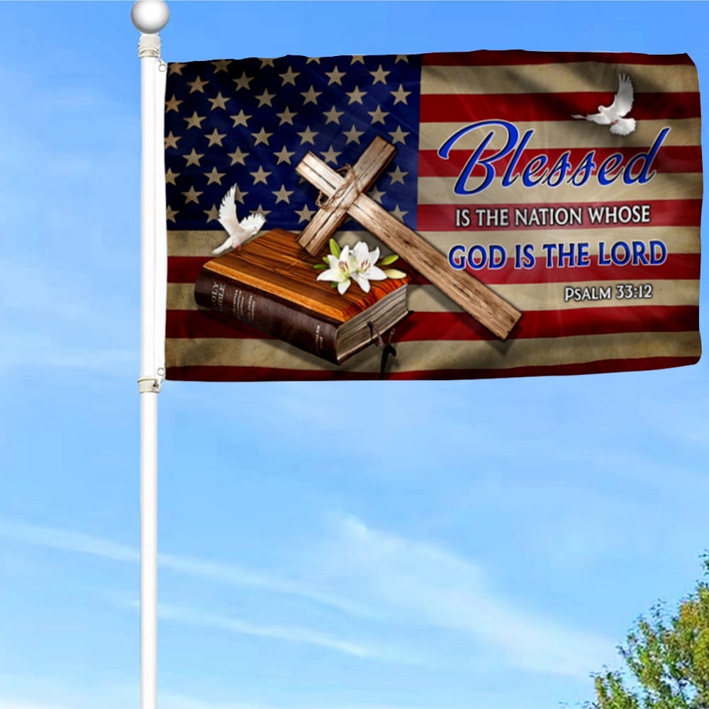 Jesus Cross Grommet Flag Blessed Is The Nation Whose God Is The Lord ...