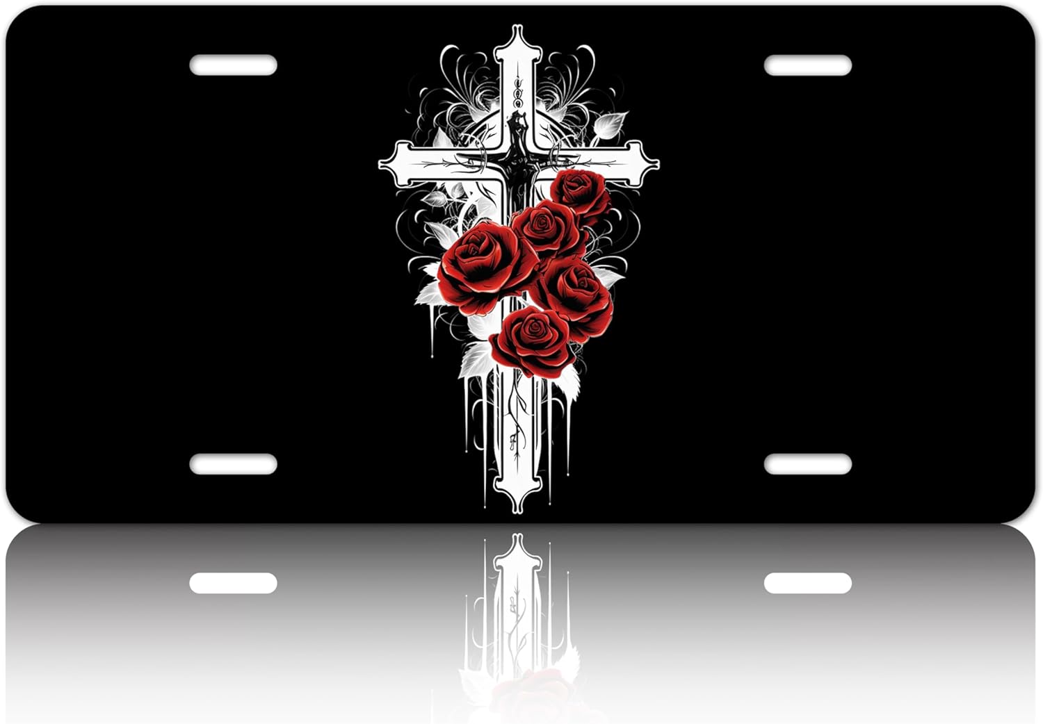 Jesus Cross License Plate Cover Christian Thorns Red Rose License Plate ...