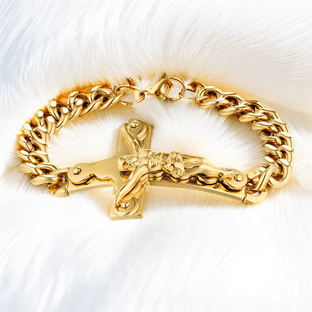 Jesus Cross Men's 14K Yellow Gold Bracelet Male Wholesale pulseira Mens ...