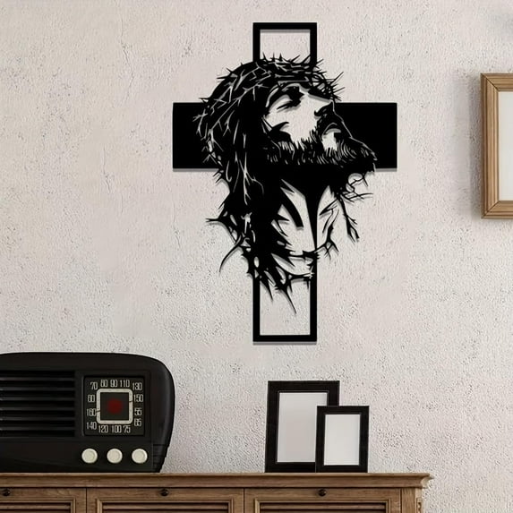 Jesus on the Cross Metal Wall Art - Black Religious Wall Decor with ...