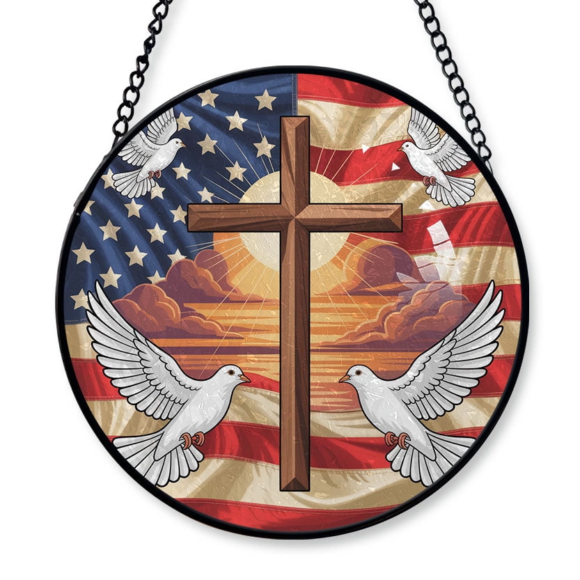 Jesus Cross Stained Glass Window Hangings, Christian Gift, American ...
