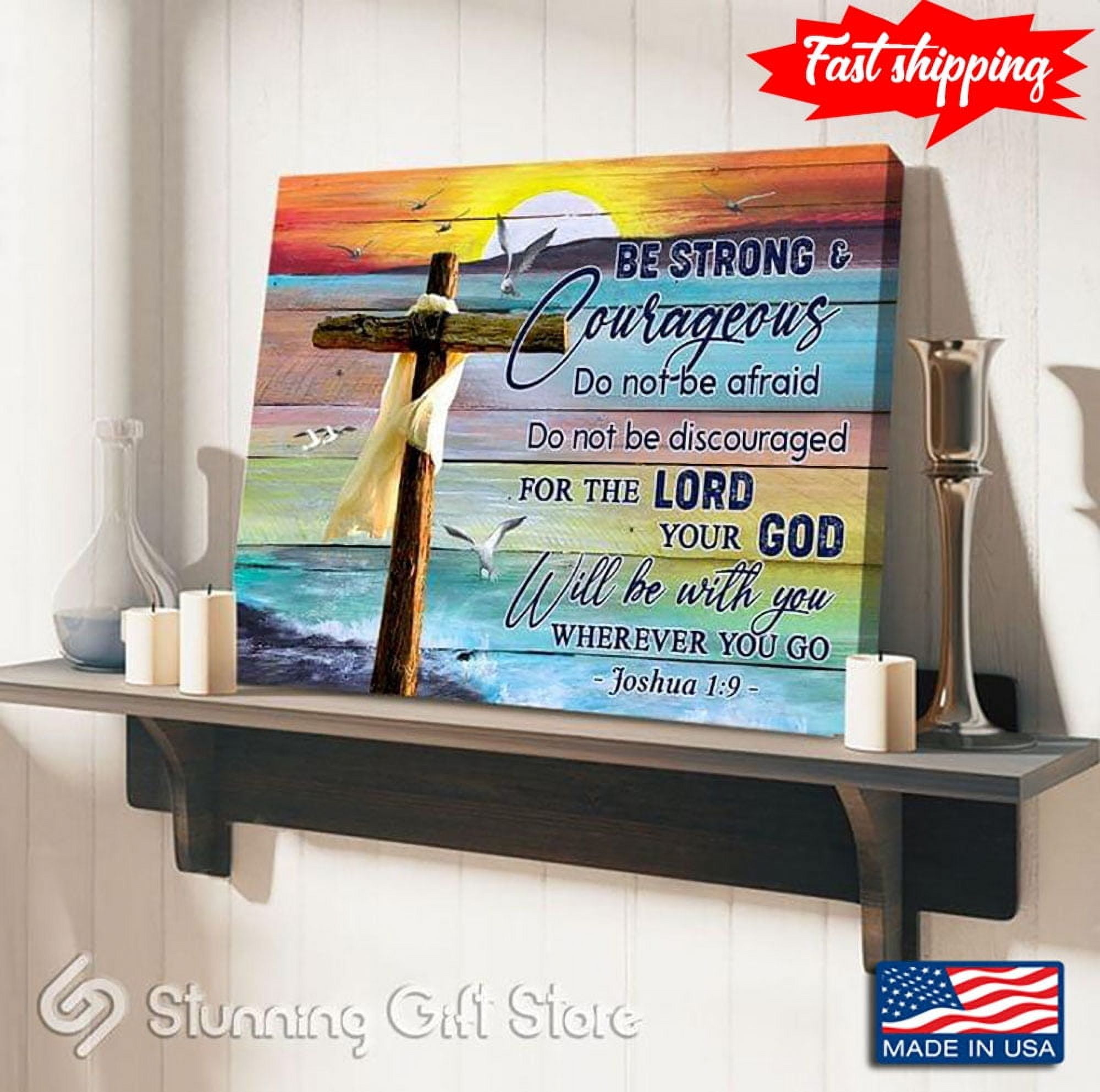 Jesus Cross With White Cloth & Doves Joshua 19 Be Strong & Courageous ...