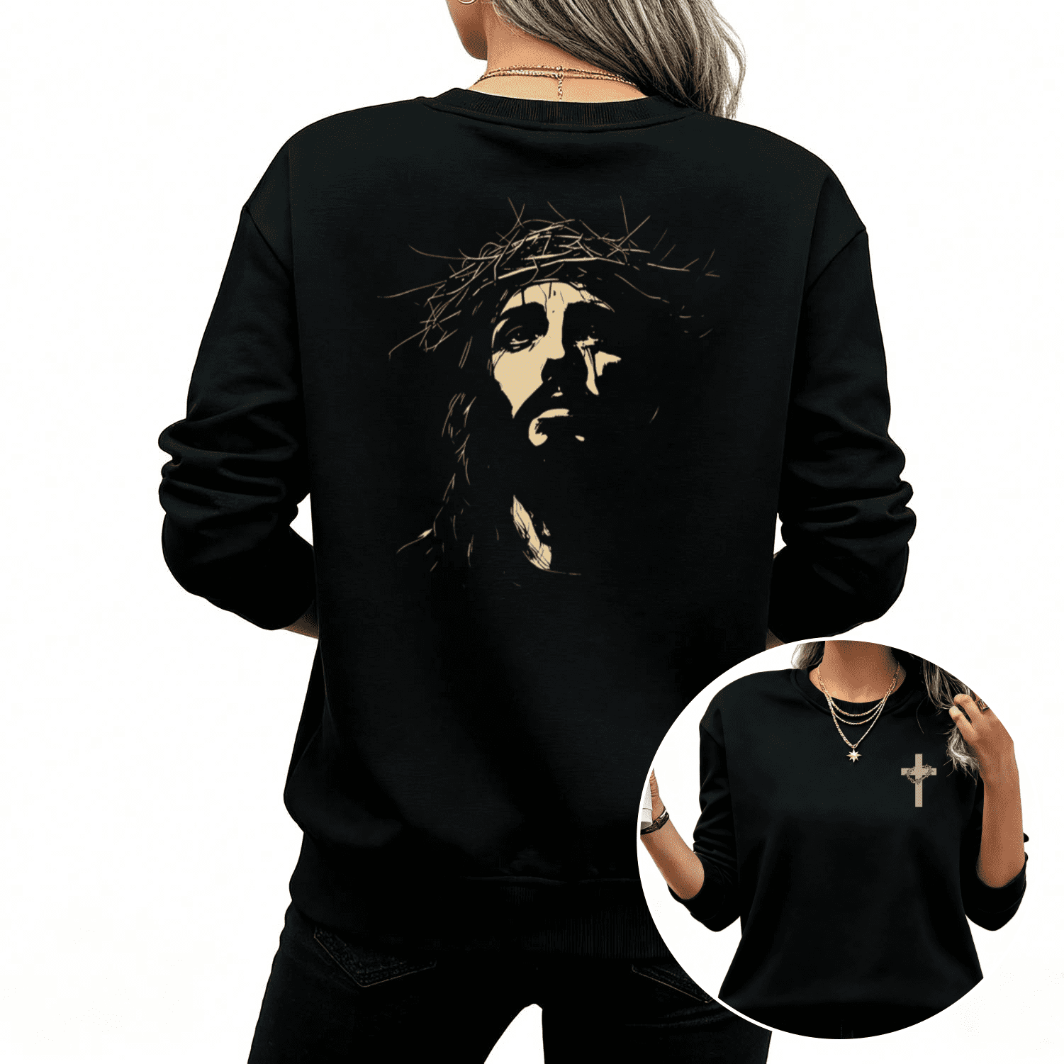 Jesus Crown Of Thorns Cross Graphic Chic Tees T Shirt Christian Faith ...