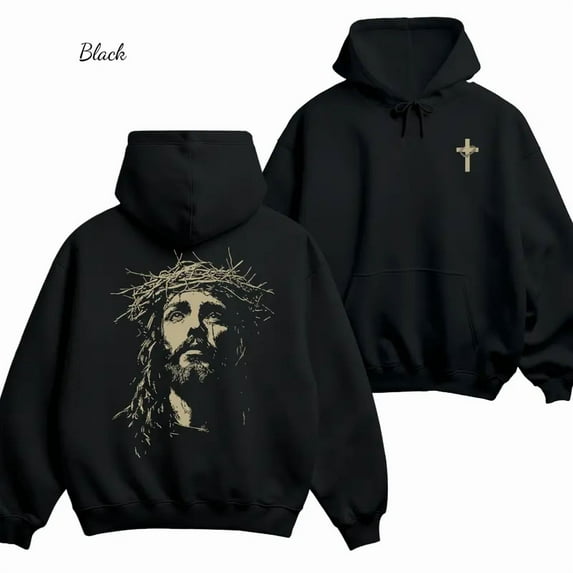 Jesus Crown of Thorns Hoodie – Christian Pullover, Faith Graphic Hooded ...
