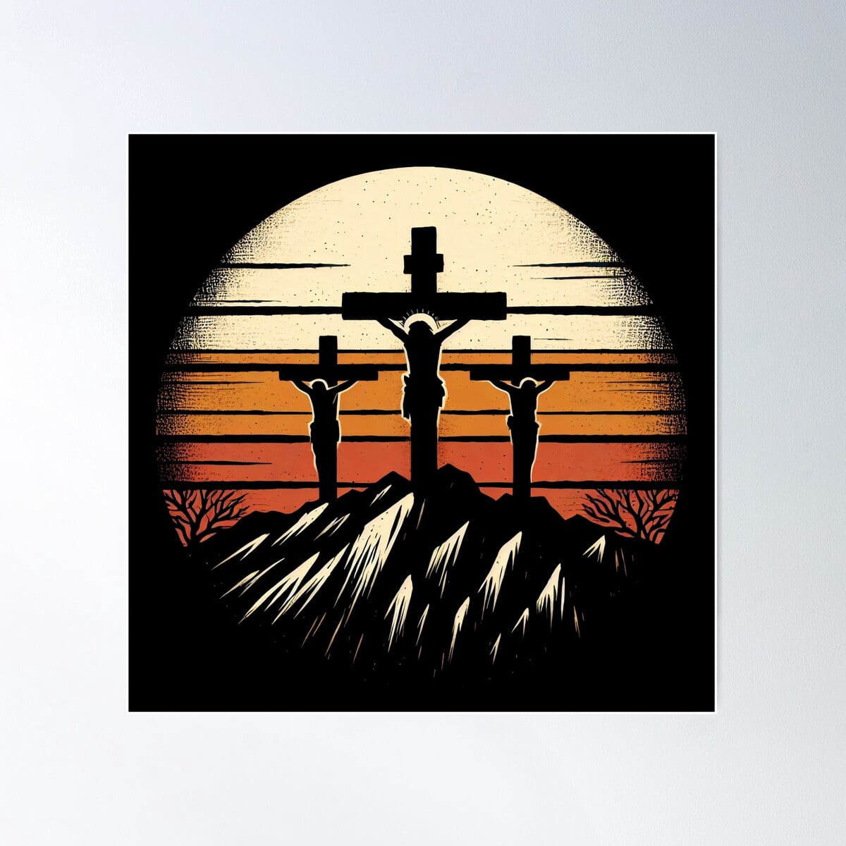 Jesus Crucified Next To The 2 Thieves On Mount Golgota Poster Wall Art ...